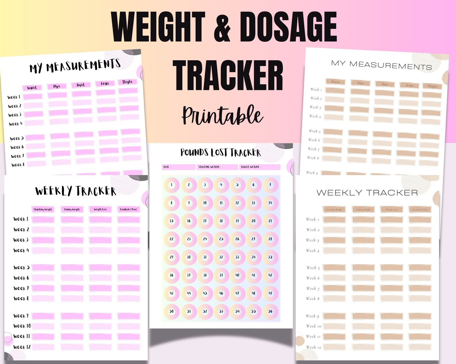 Weight Loss Dosage Tracker Injections, Measurement Tracker, Weight Loss ...