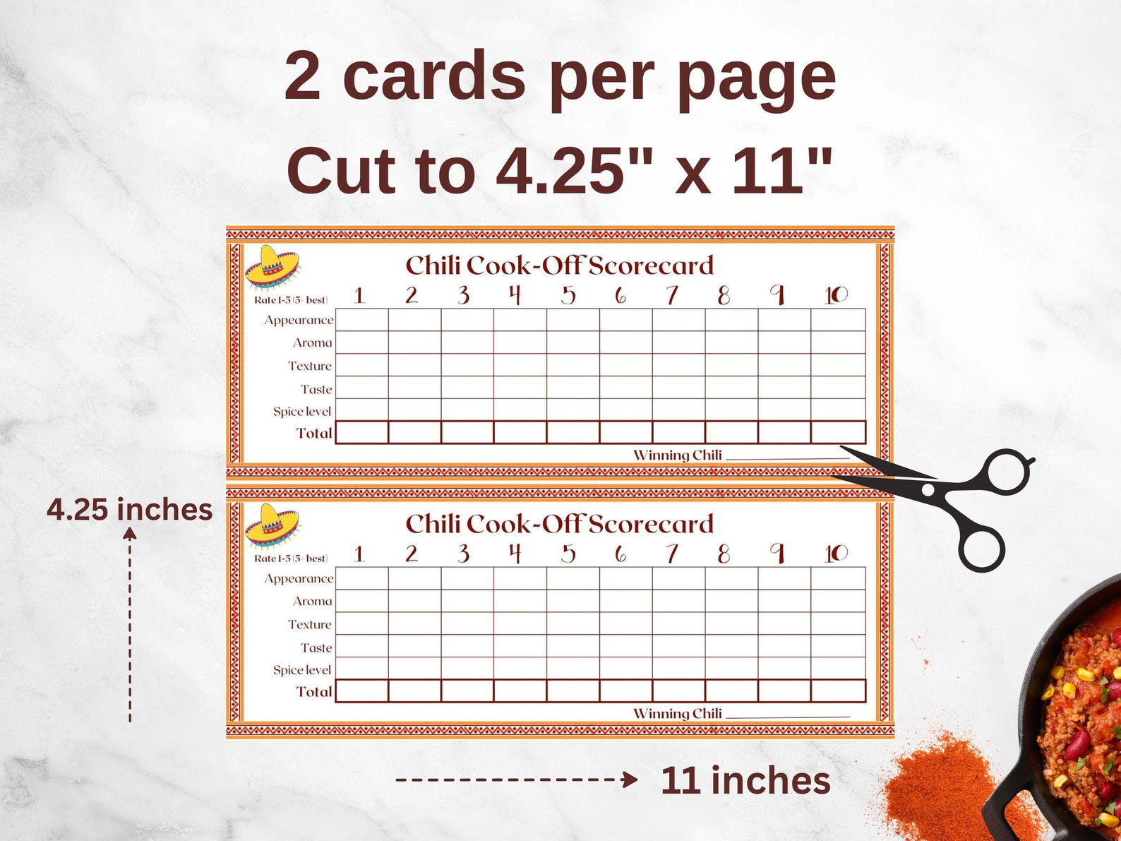 Chili Cook off Scorecard Printable – Chili Judging Sheet, Contest ...
