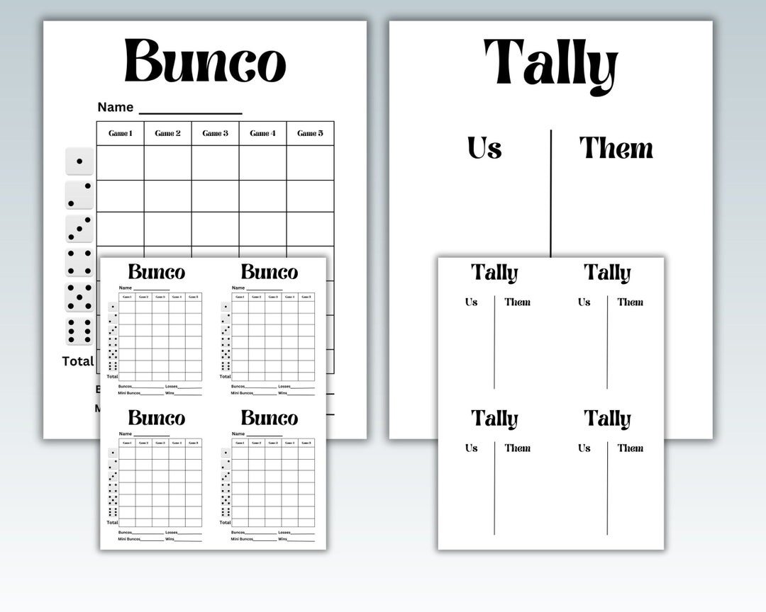Bunco Score Sheets With Tally | 3 Sizes | INSTANT DOWNLOAD | Bunco ...