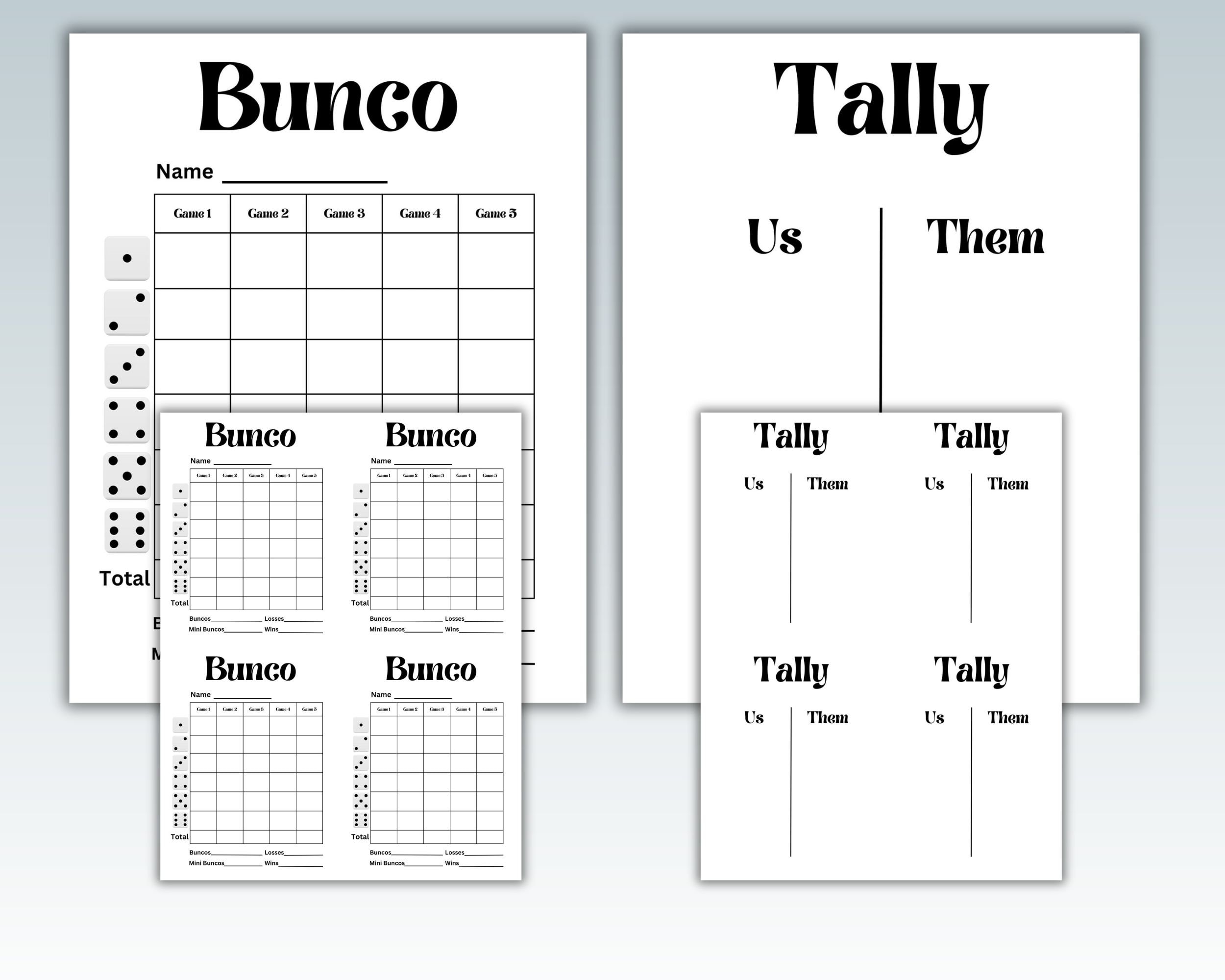 Bunco Score Sheets With Tally | 3 Sizes | INSTANT DOWNLOAD | Bunco ...
