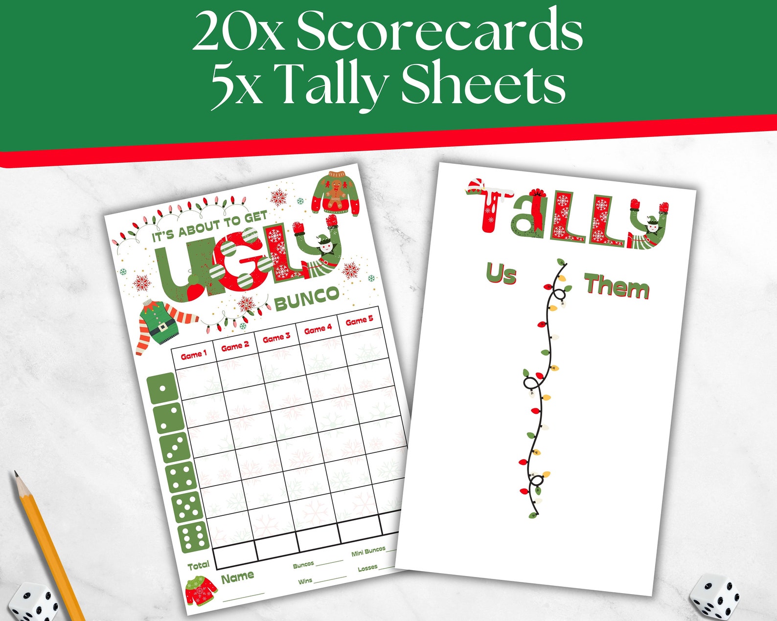 Christmas Bunco Score Sheets | Ugly Sweater Bunco Score Cards ...