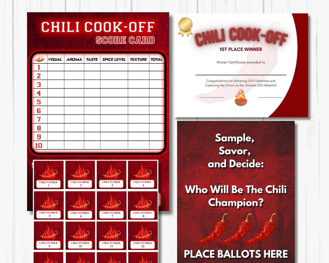 Chili Cook off Competition Scorecard | Chili Challenge | INSTANT ...