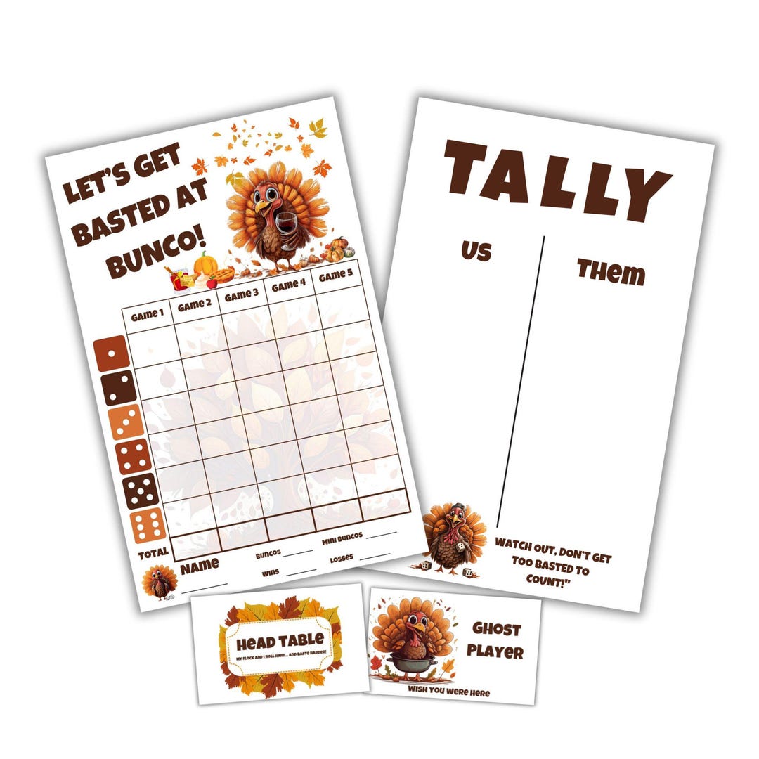 Thanksgiving Bunco Game Set | Printable Score Sheets & Tally Cards ...
