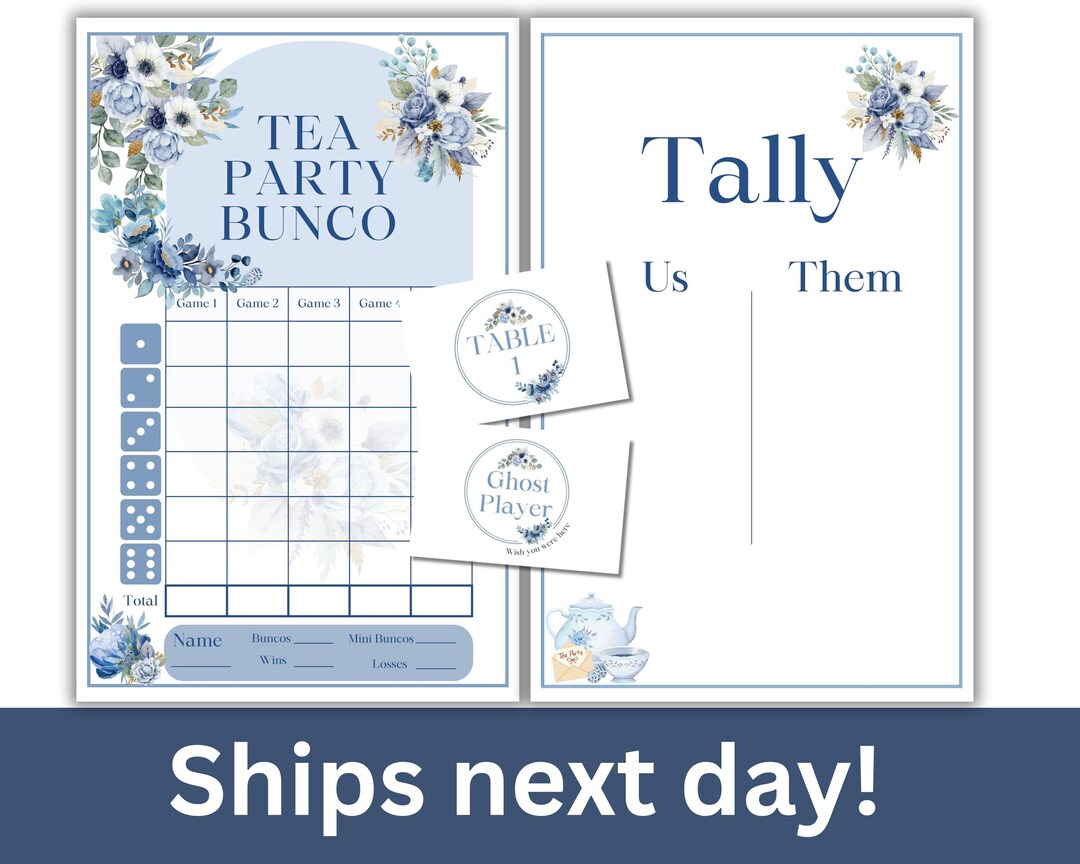 Tea Party Bunco Set | Floral Bunco Scorecards & Tally Sheets | Elegant ...