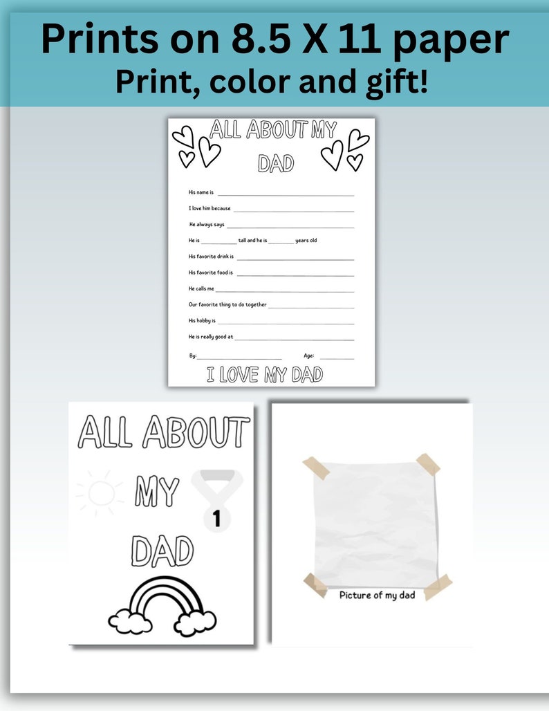 All About Dad Questionnaire, Printable, Father's Day Gift From Kids ...