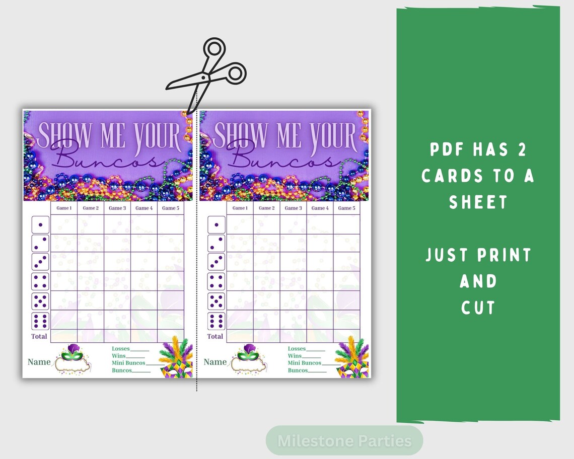 Mardi Gras Bunco Instant Download Bunco Score Card February Bunco ...