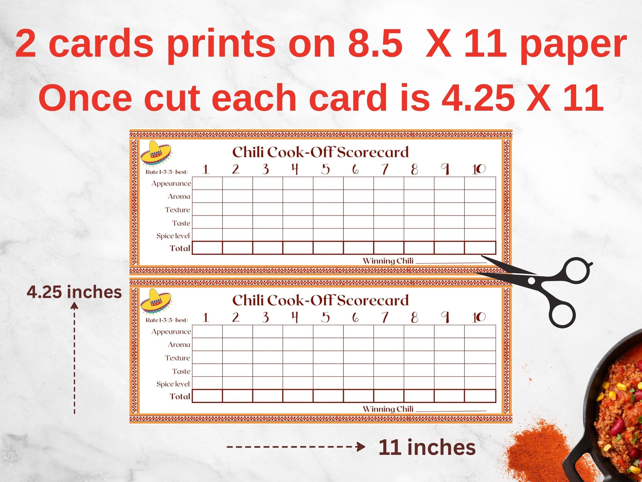 Chili Cook off Scorecard | Instant Download | Chili Competition | Chili ...
