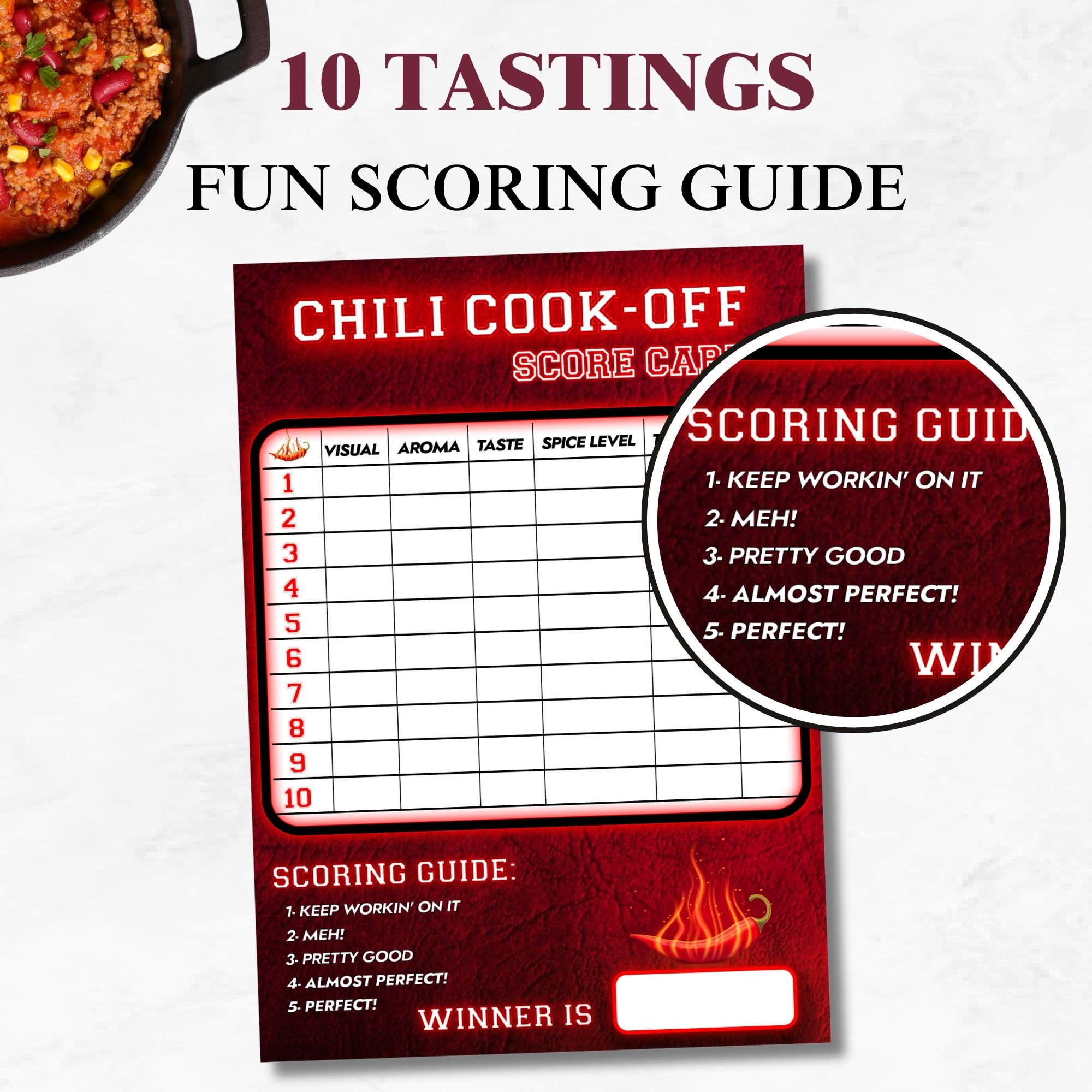Chili Cook off Competition Scorecard Chili Challenge INSTANT DOWNLOAD ...
