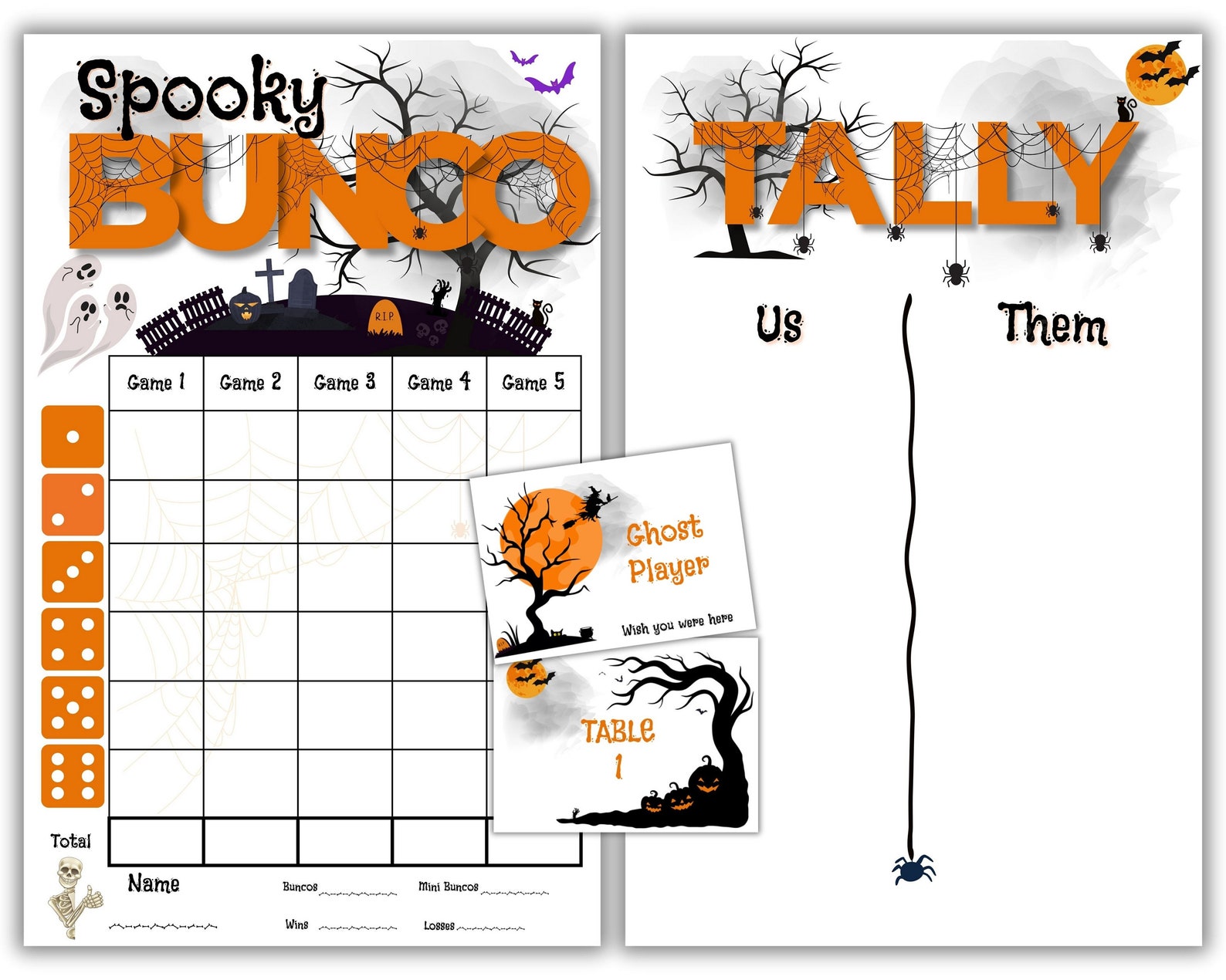 Halloween Bunco | Bunco Score Card | Bunco Tally Sheets | Printed Bunco ...