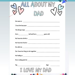 All About Dad Questionnaire, Printable, Father's Day Gift From Kids ...