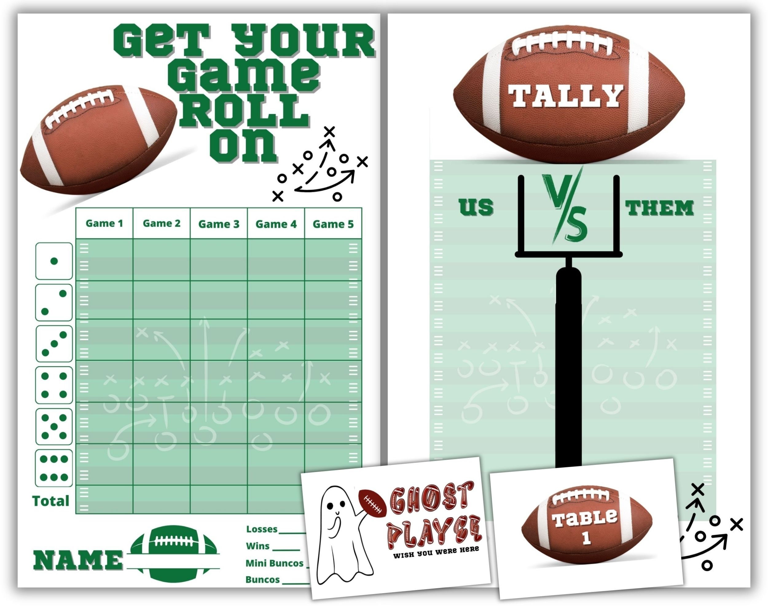 Football Bunco | Printable | Bunco Score Card | February Bunco ...