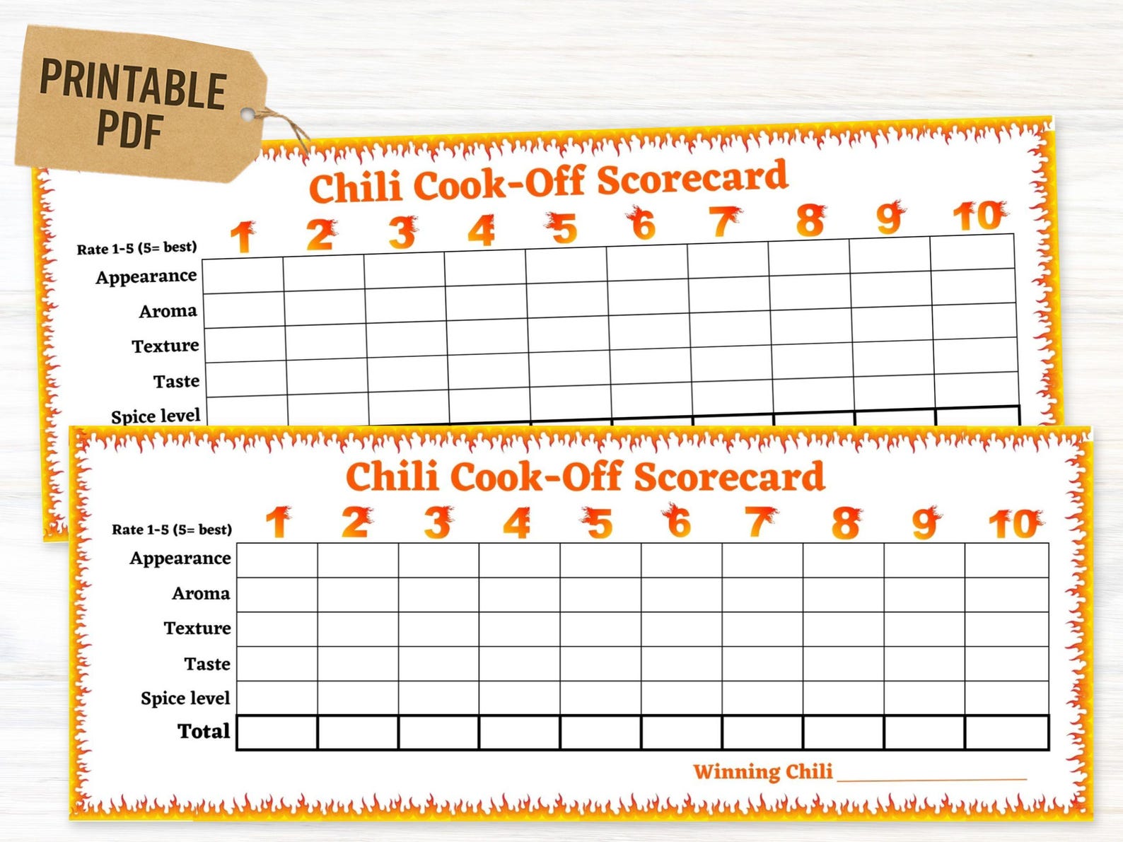 Chili Cook off Scorecard | Printable | Chili Competition | Chili ...