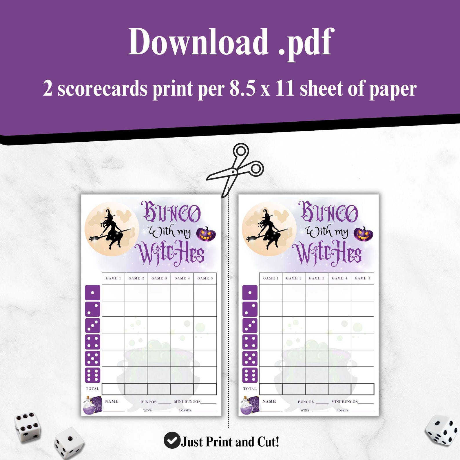 Halloween Witch Bunco Score Sheets | October Bunco Score Card | Witch ...