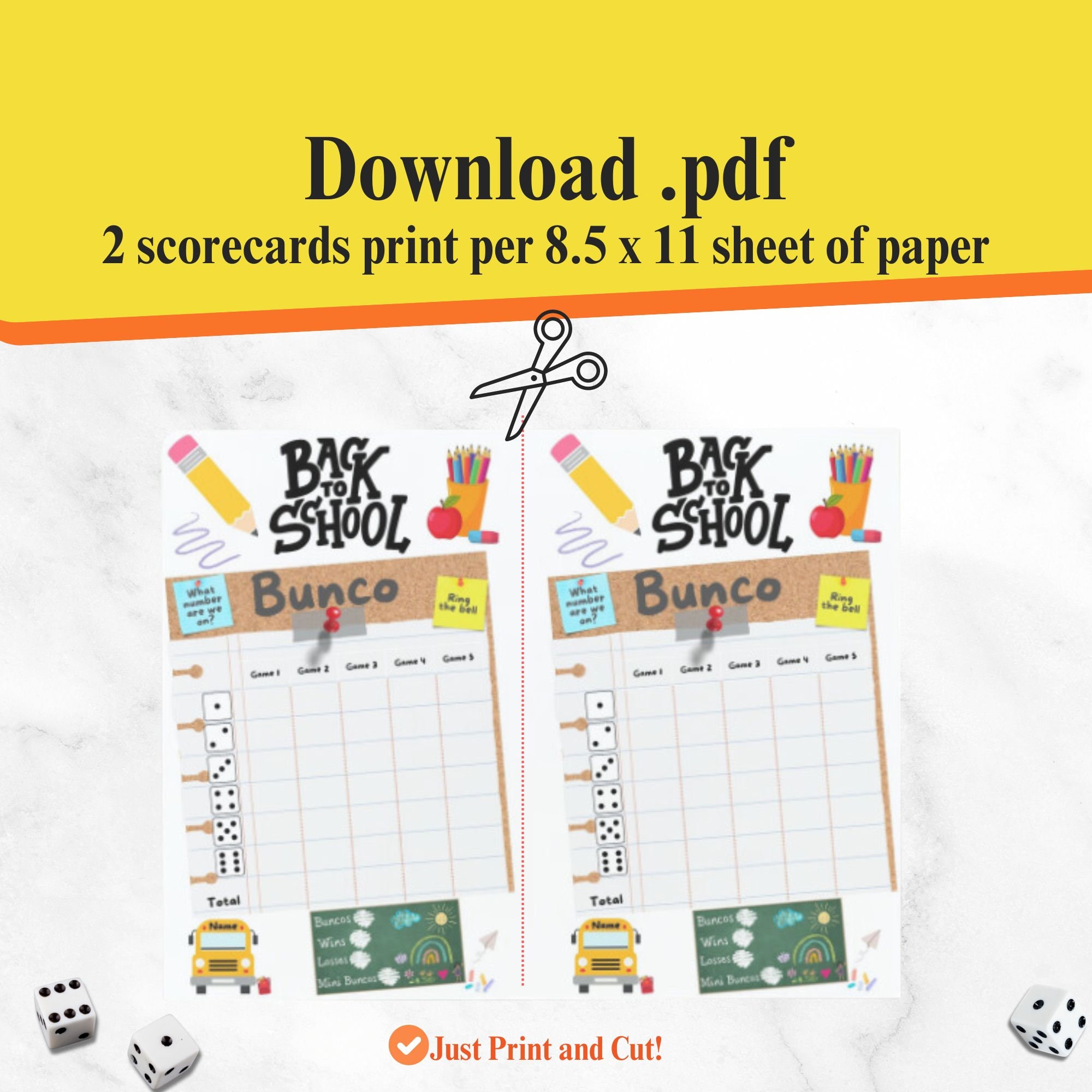 Back to School Bunco Bundle, Bunco Scorecards, Theme Bunco Score Sheet ...