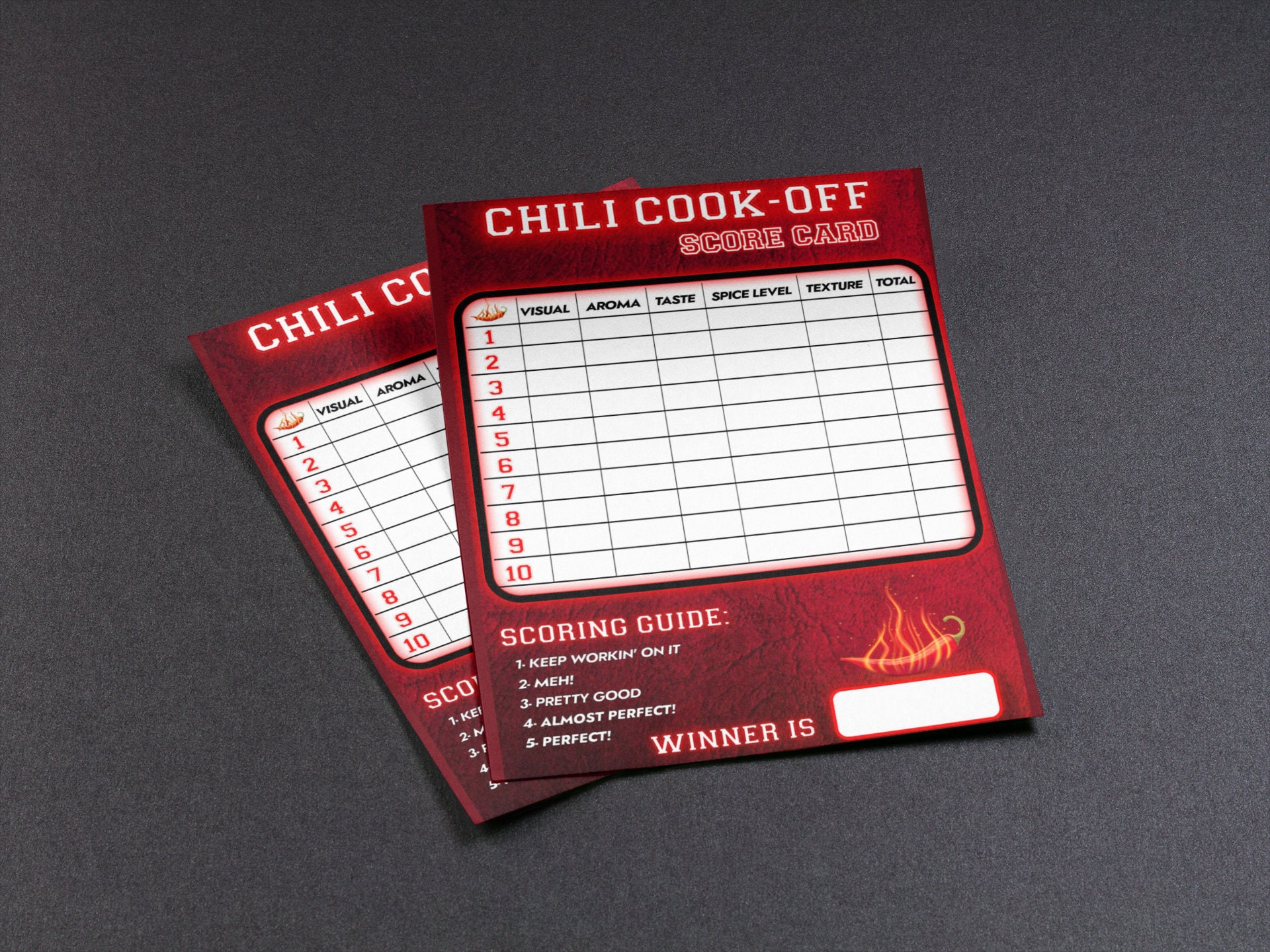 Chili Cook off Competition Scorecard | Chili Challenge | INSTANT ...