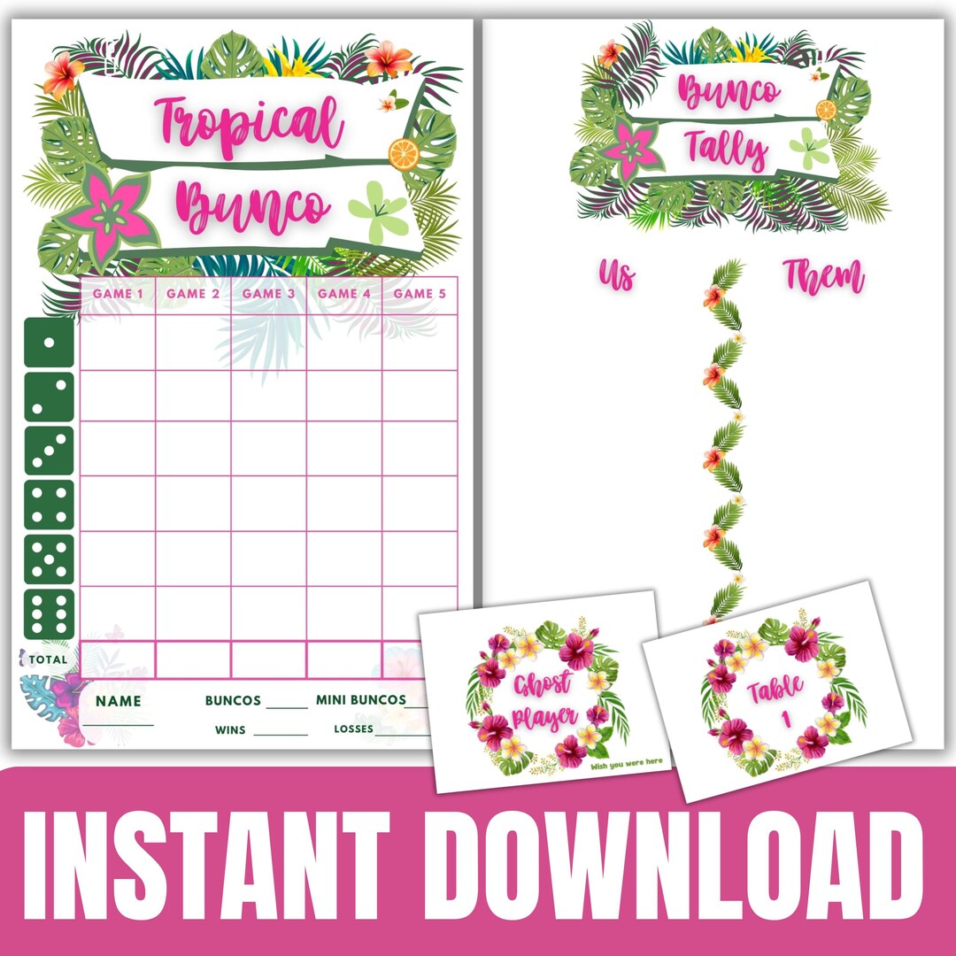 Luau Bunco Scorecards Printable – Bunco Night Game Set With Tally Sheet ...