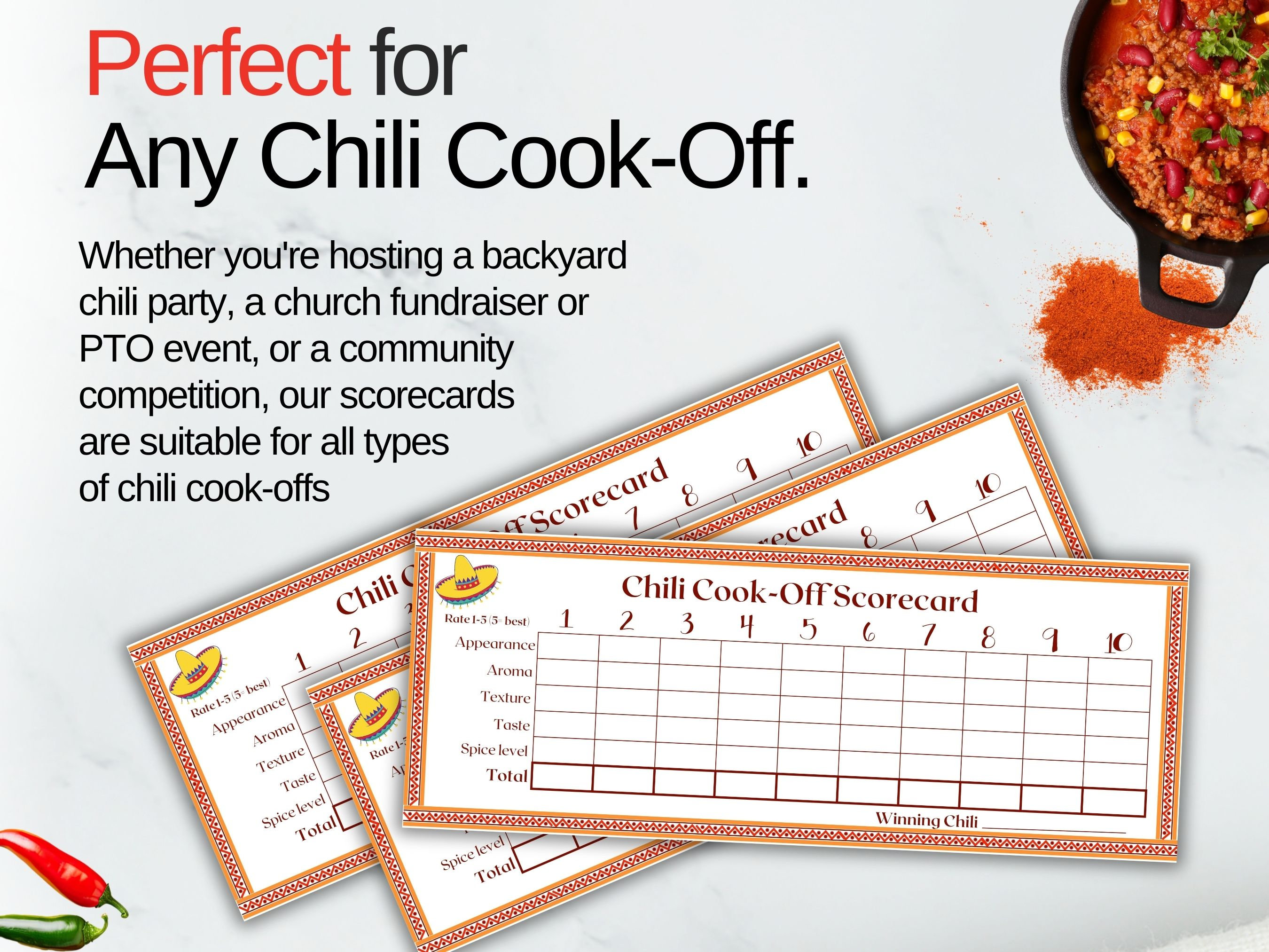 Chili Cook off Scorecard | Instant Download | Chili Competition | Chili ...
