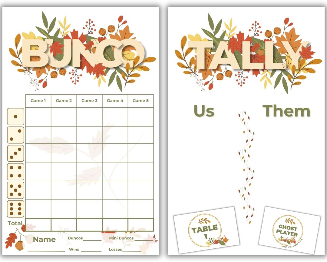 Fall Bunco Bundle Bunco Score Card Girls Night Activity Autumn ...
