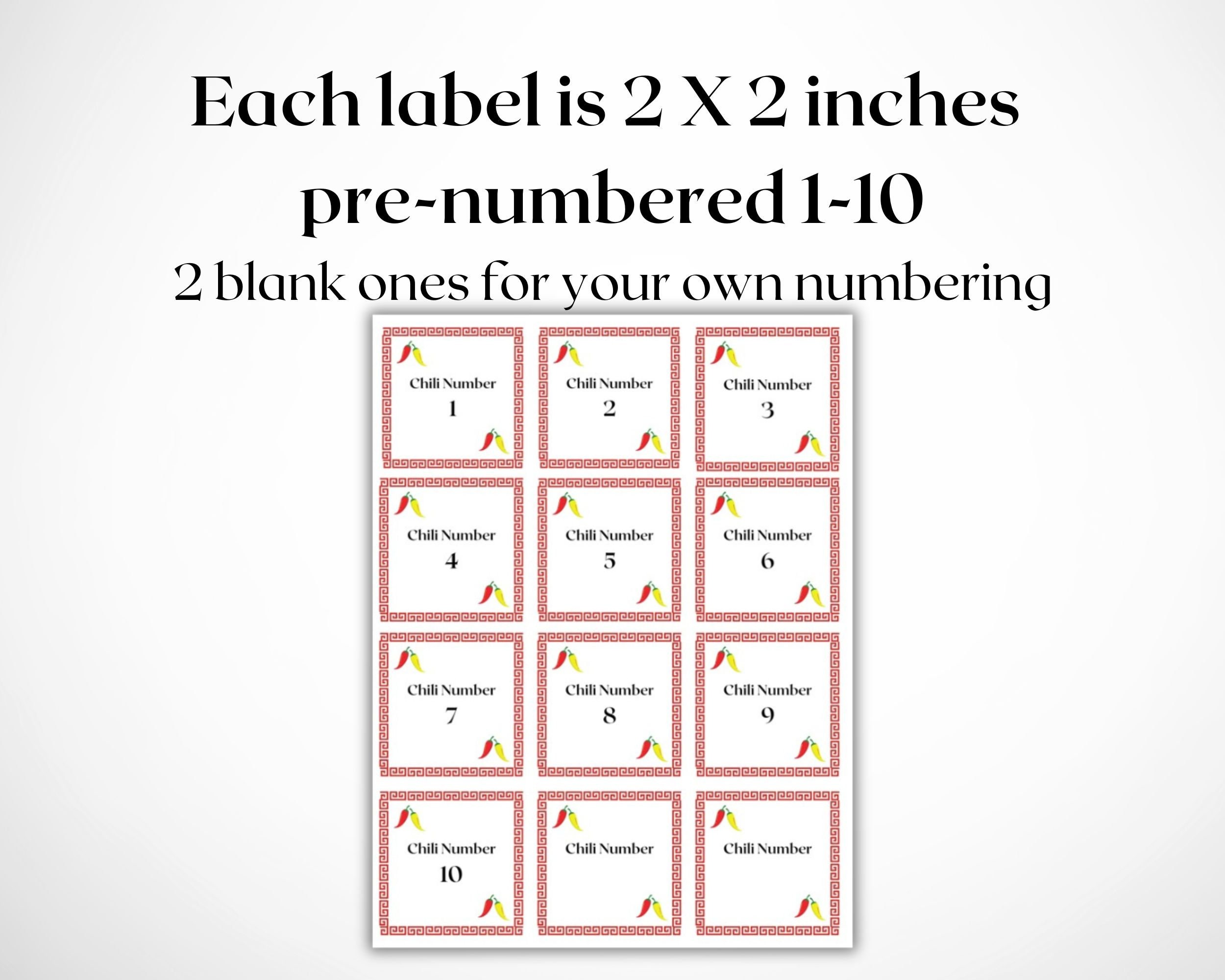 Chili Cook off Pot Numbers Printable – 1–20 Chili Contest Labels ...