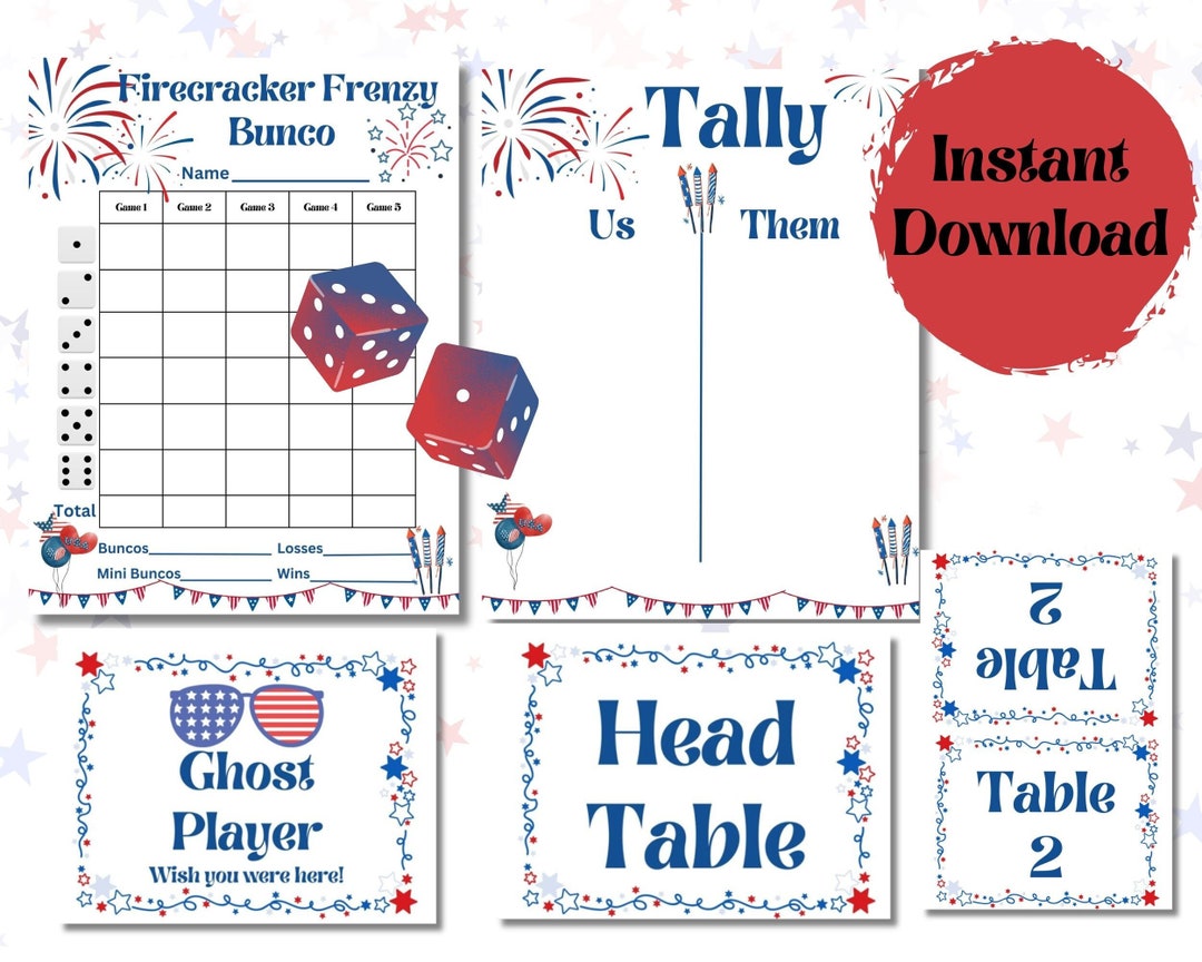 BUNCO 4th of July Game Set. Bunco Night, Theme Bunco Score Sheet, Tally ...