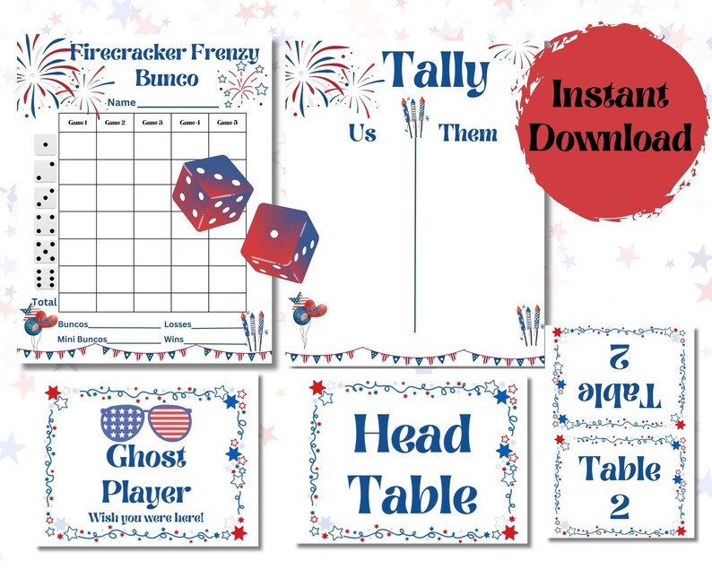 4th of July Bunco Scorecards, Patriotic Game Night Bundle, Red White ...