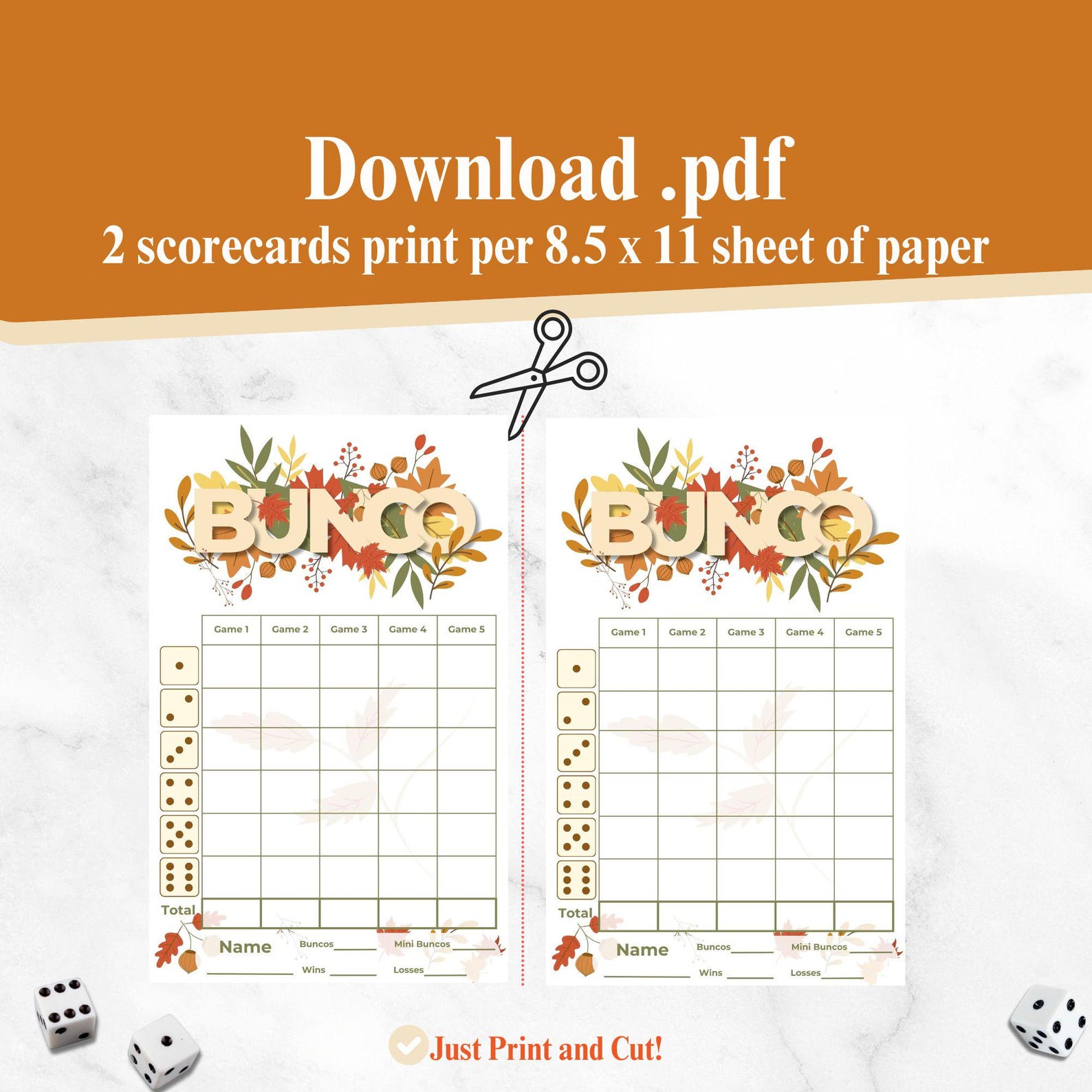 Fall Bunco Kit | Bunco Printable | Bunco Score Card | November October ...