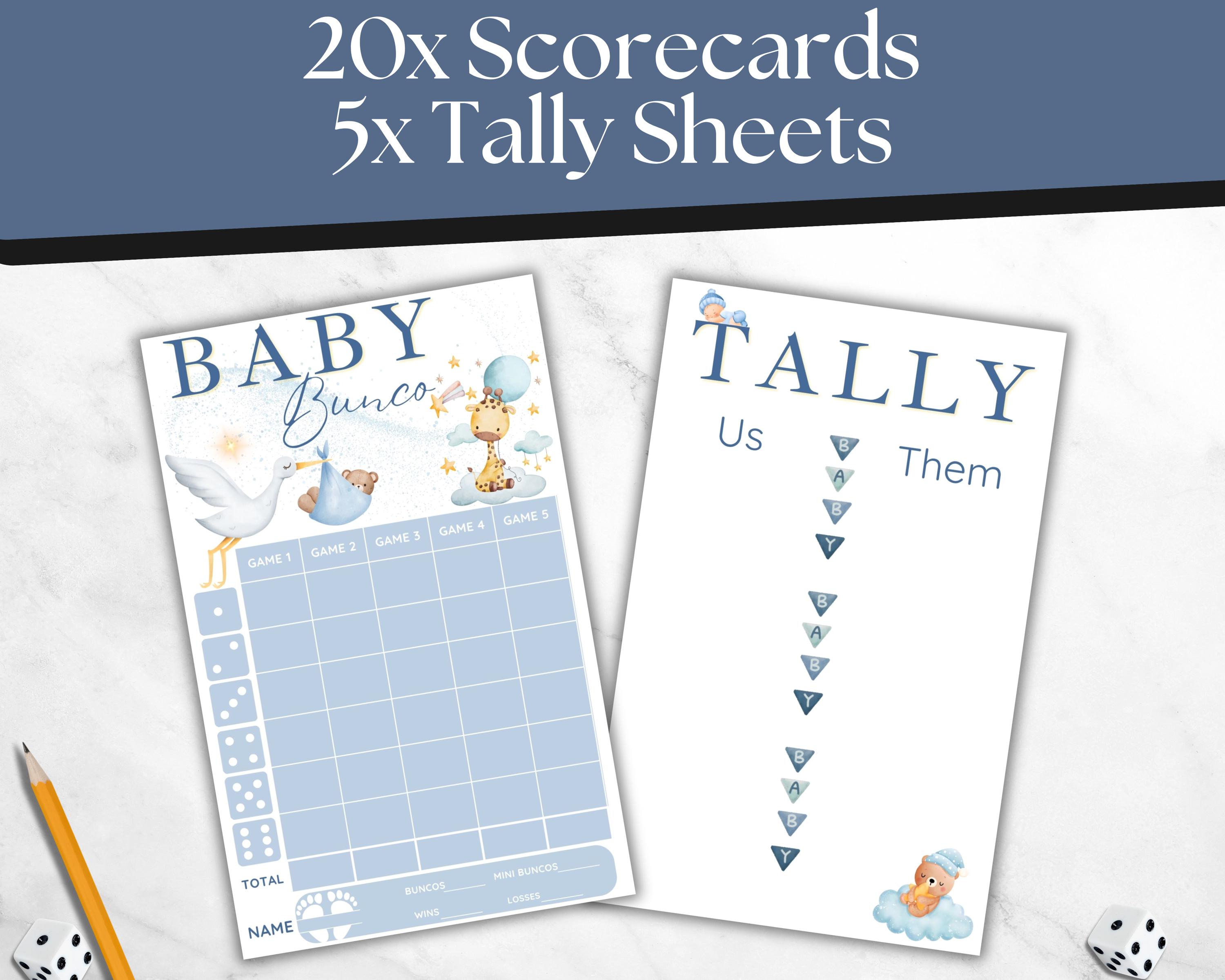 Baby Shower Bunco Score Card and Tally Set | Baby Boy Theme | Baby Blue ...