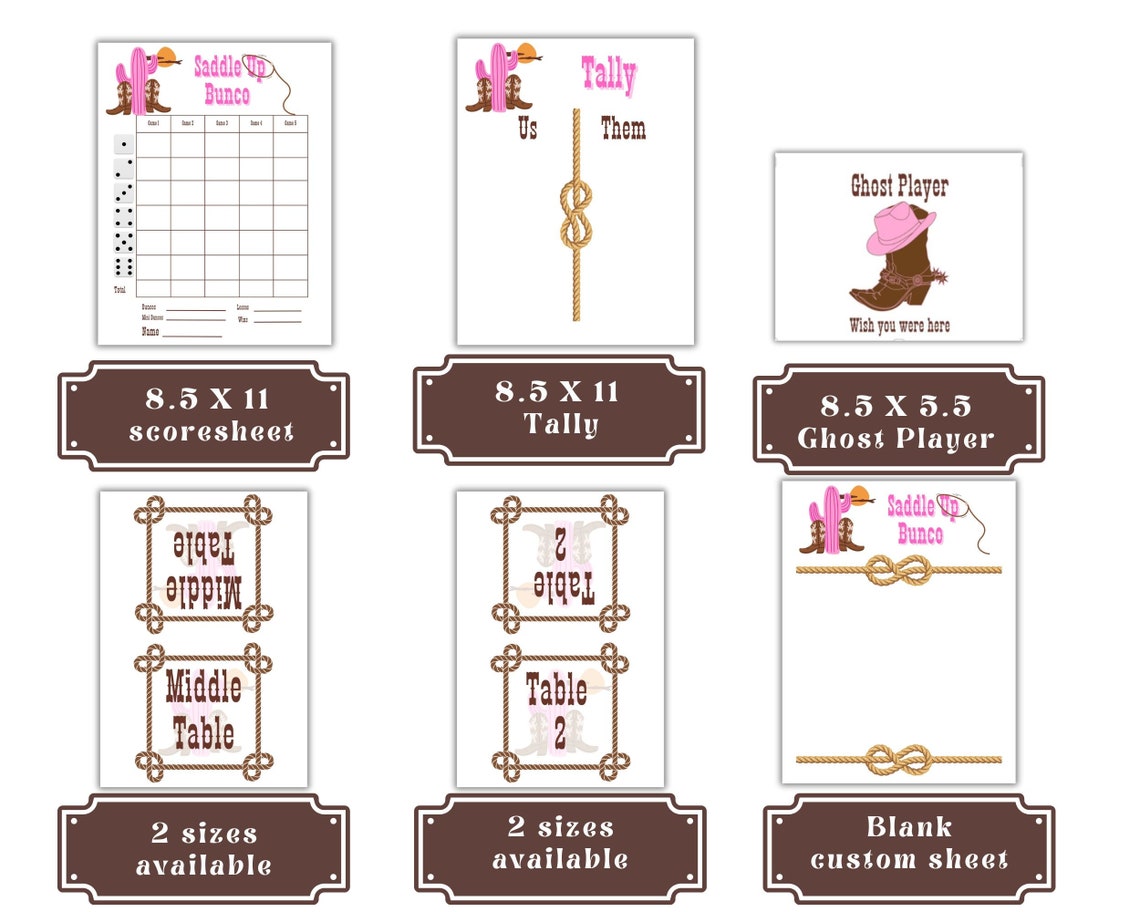 Cowgirl Bunco Score Sheet | Printable | Rodeo Bunco | Country Western ...