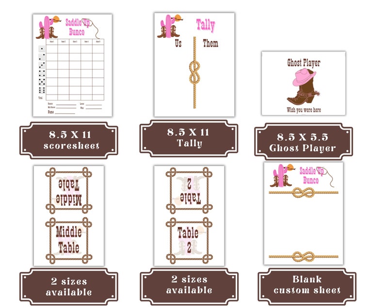 Cowgirl Bunco Score Sheet | Printable | Rodeo Bunco | Country Western ...