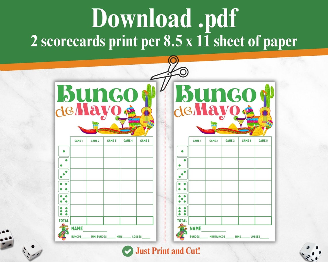 Cinco De Mayo Bunco INSTANT DOWNLOAD Bunco Score Card May Bunco Fiesta ...