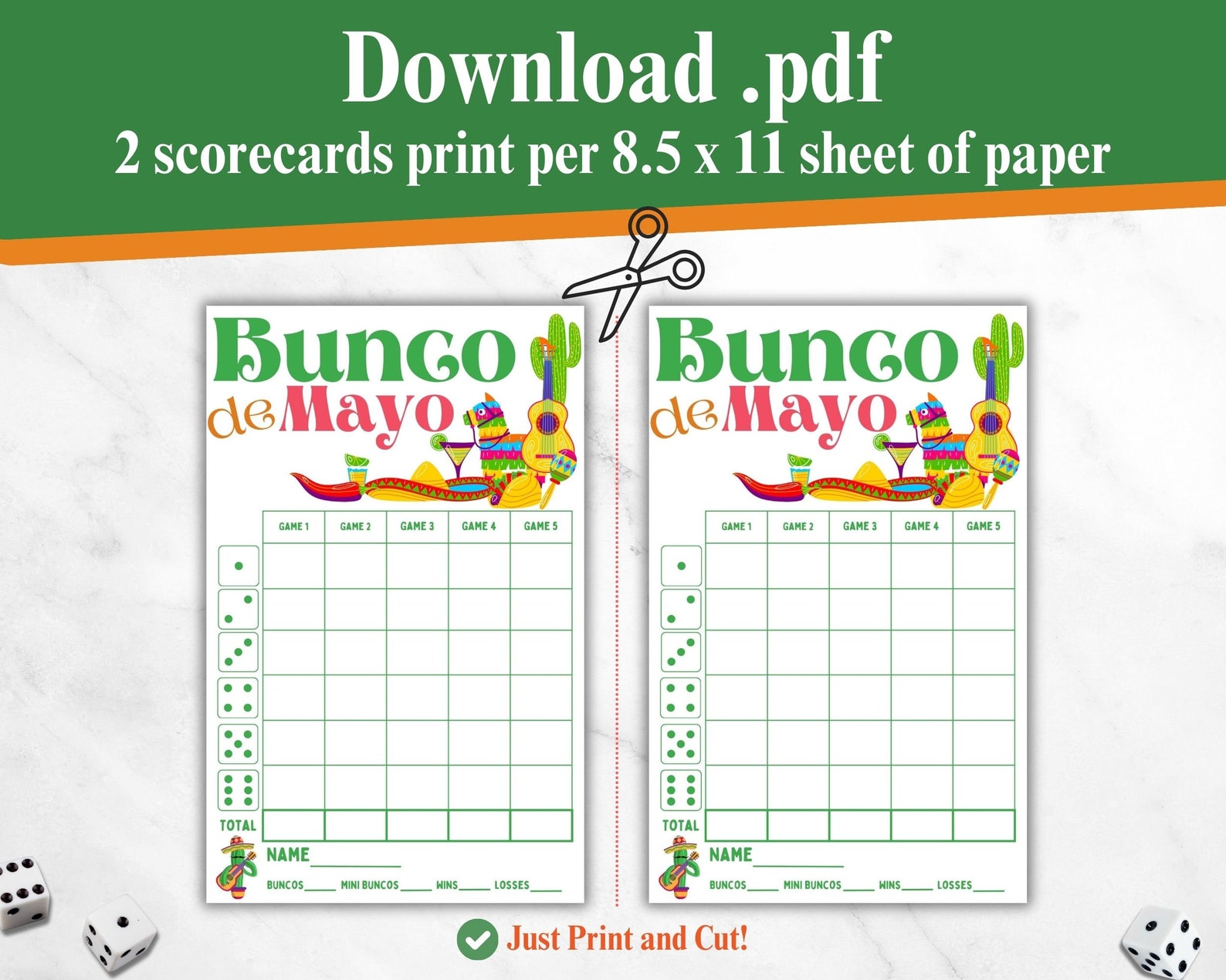 Cinco De Mayo Bunco | INSTANT DOWNLOAD | Bunco Score Card | May Bunco ...