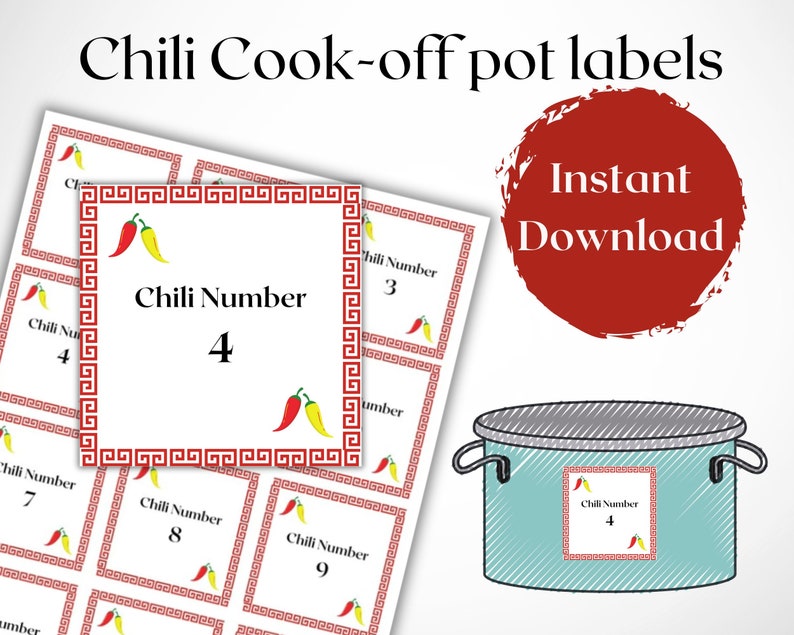 Chili Cook off Pot Numbers Printable – 1–20 Chili Contest Labels ...