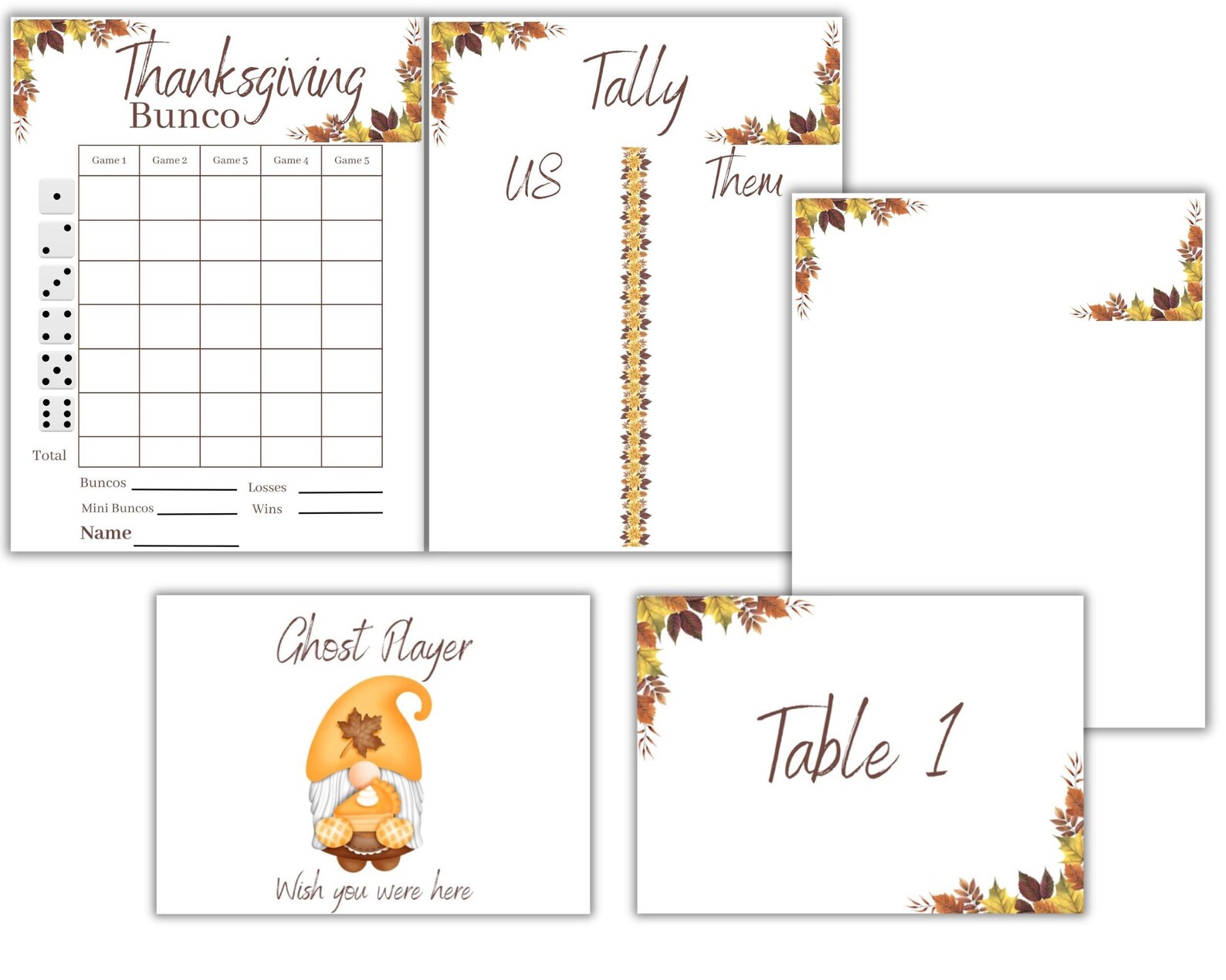 Thanksgiving Bunco Score Cards and Tally Sheets | Fall Bunco | October ...
