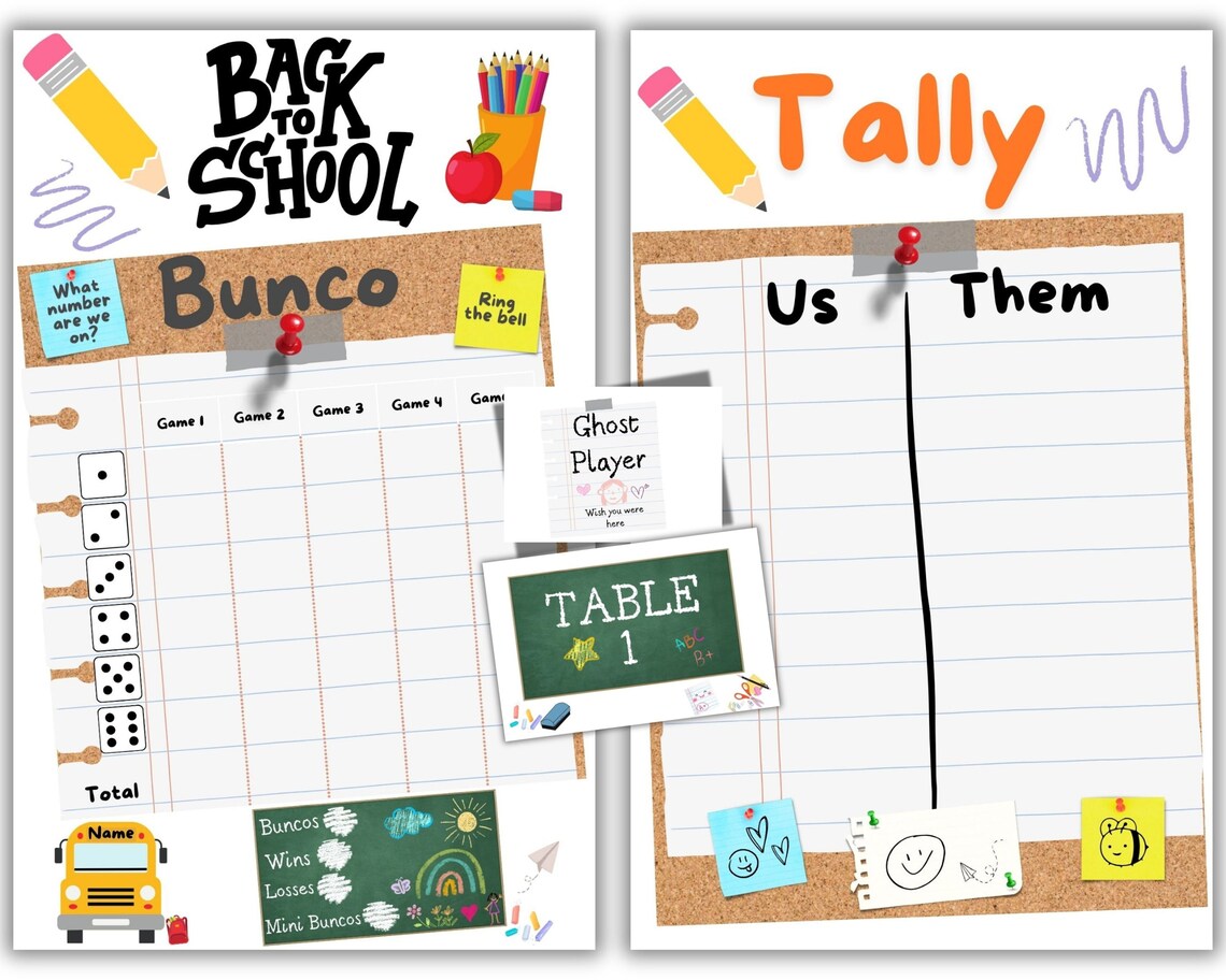 Back to School Bunco Bundle Bunco Score Card Girls Night Activity ...