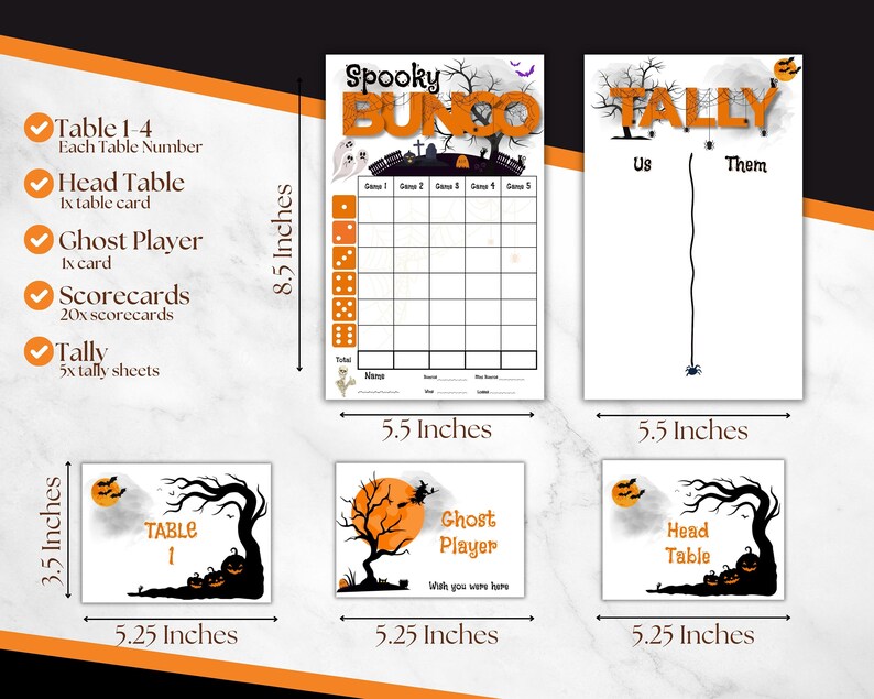Halloween Bunco | Bunco Score Card | Bunco Tally Sheets | Printed Bunco ...