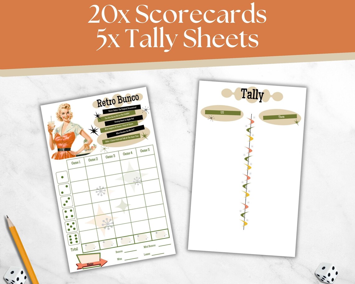 1950s Retro Bunco Scorecard and Tally Kit Bunco Score Card Girls Night ...