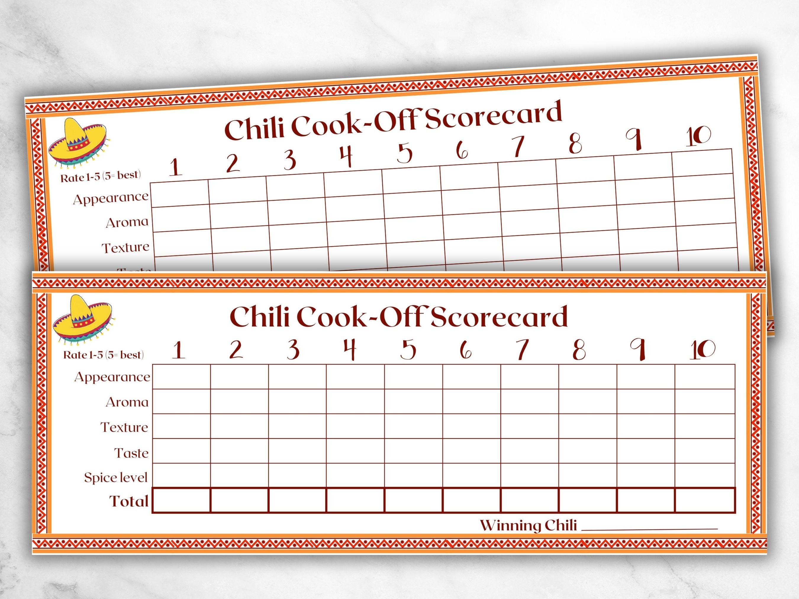 Chili Cook off Scorecard | Instant Download | Chili Competition | Chili ...