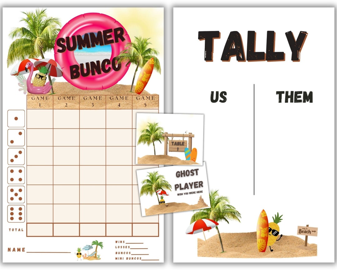 Summer Bunco | June July Bunco | Bunco Score Card | Bunco Tally Sheets ...