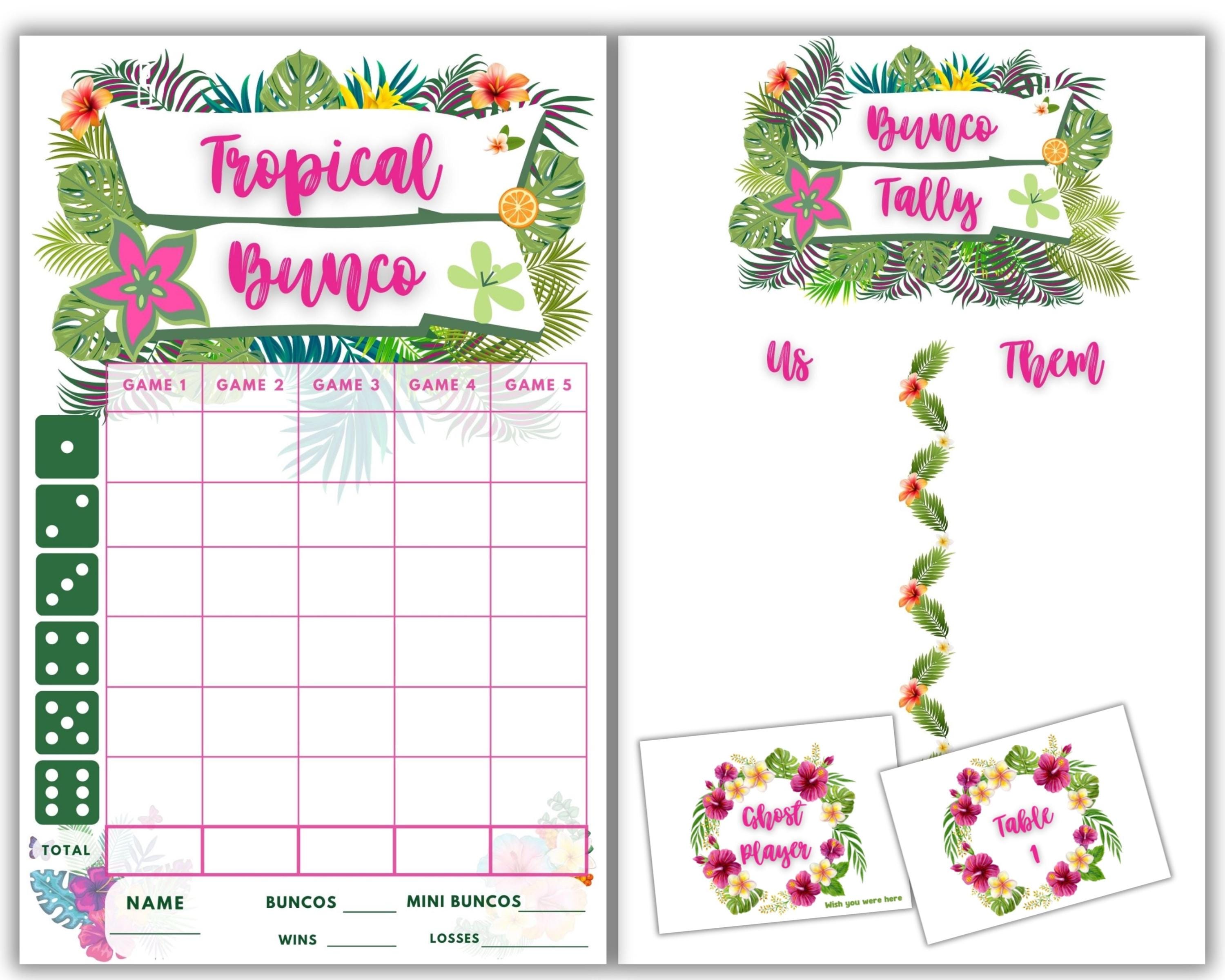 Tropical Hawaiian Luau Bunco Bundle | Bunco Score Card | Girls Night ...