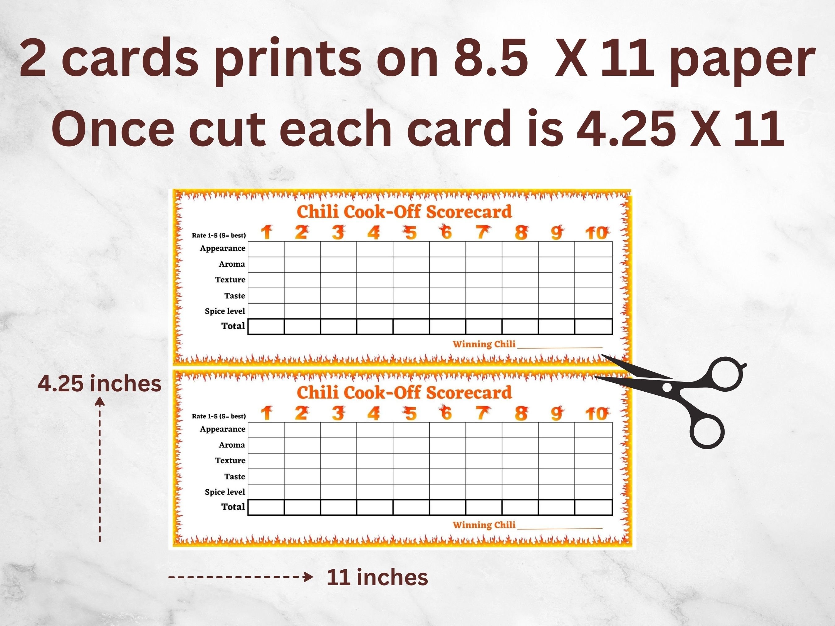 Chili Cook off Scorecard | INSTANT DOWNLOAD | Chili Competition | Chili ...