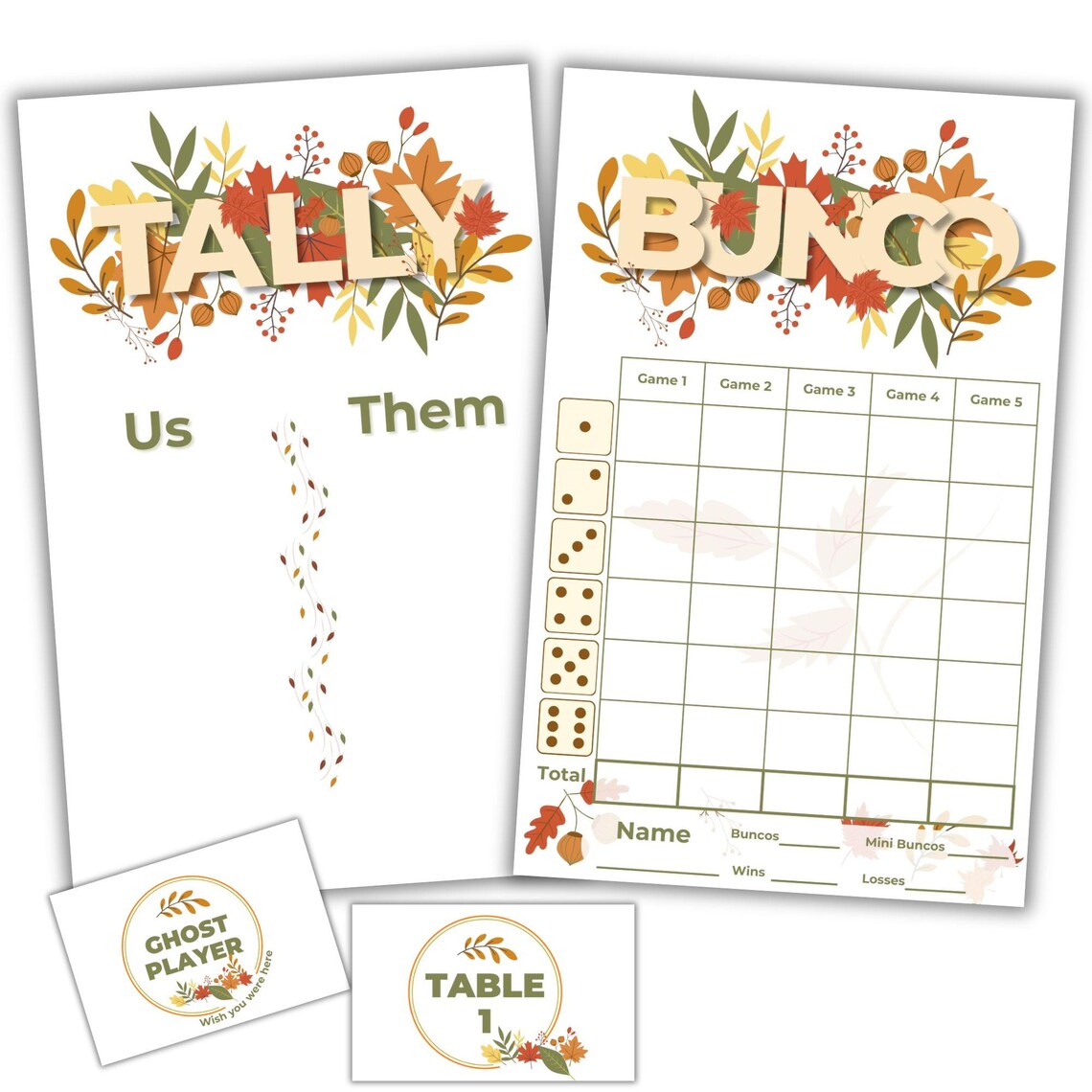 Fall Bunco Kit | Bunco Printable | Bunco Score Card | November October ...