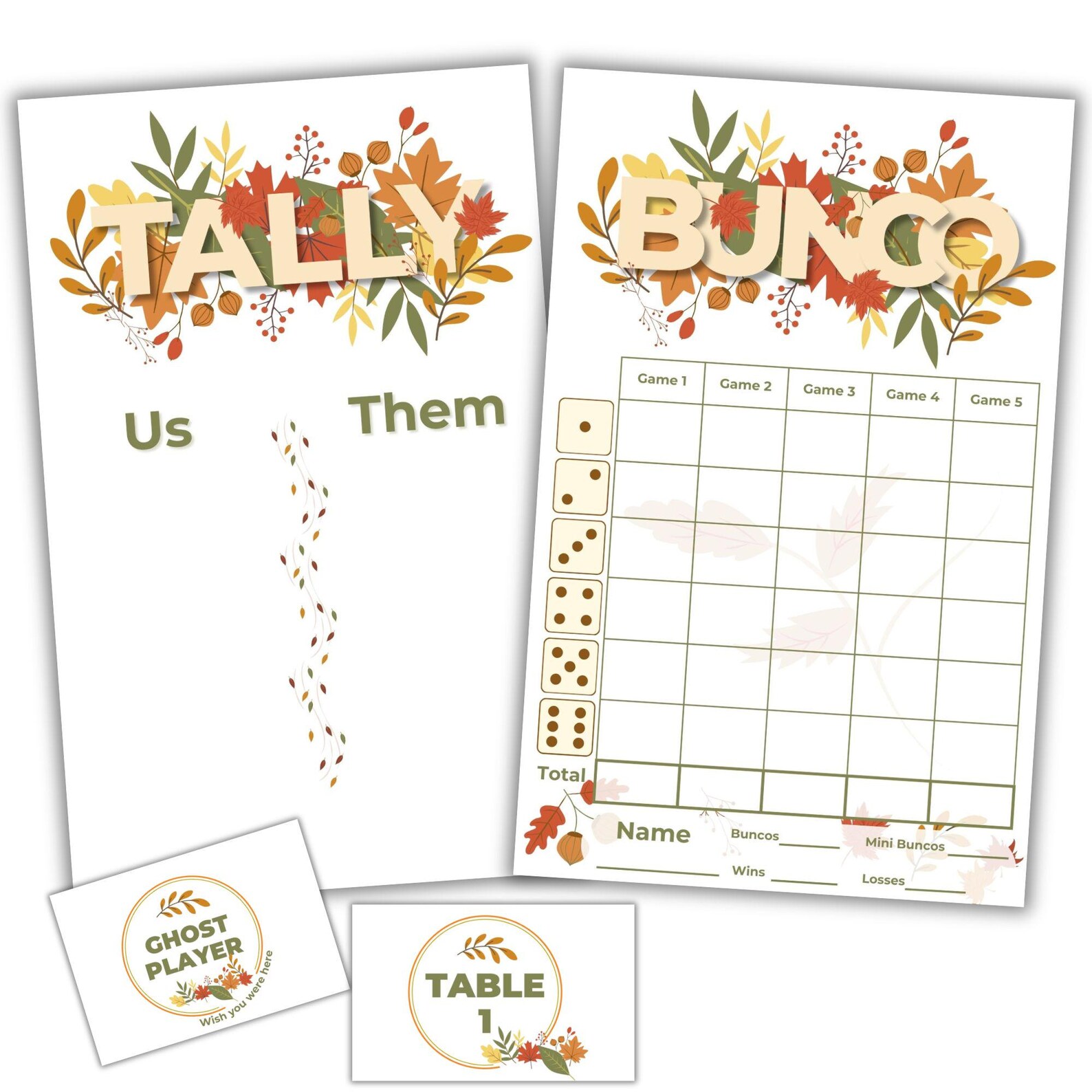 Fall Bunco Kit | Bunco Printable | Bunco Score Card | November October ...