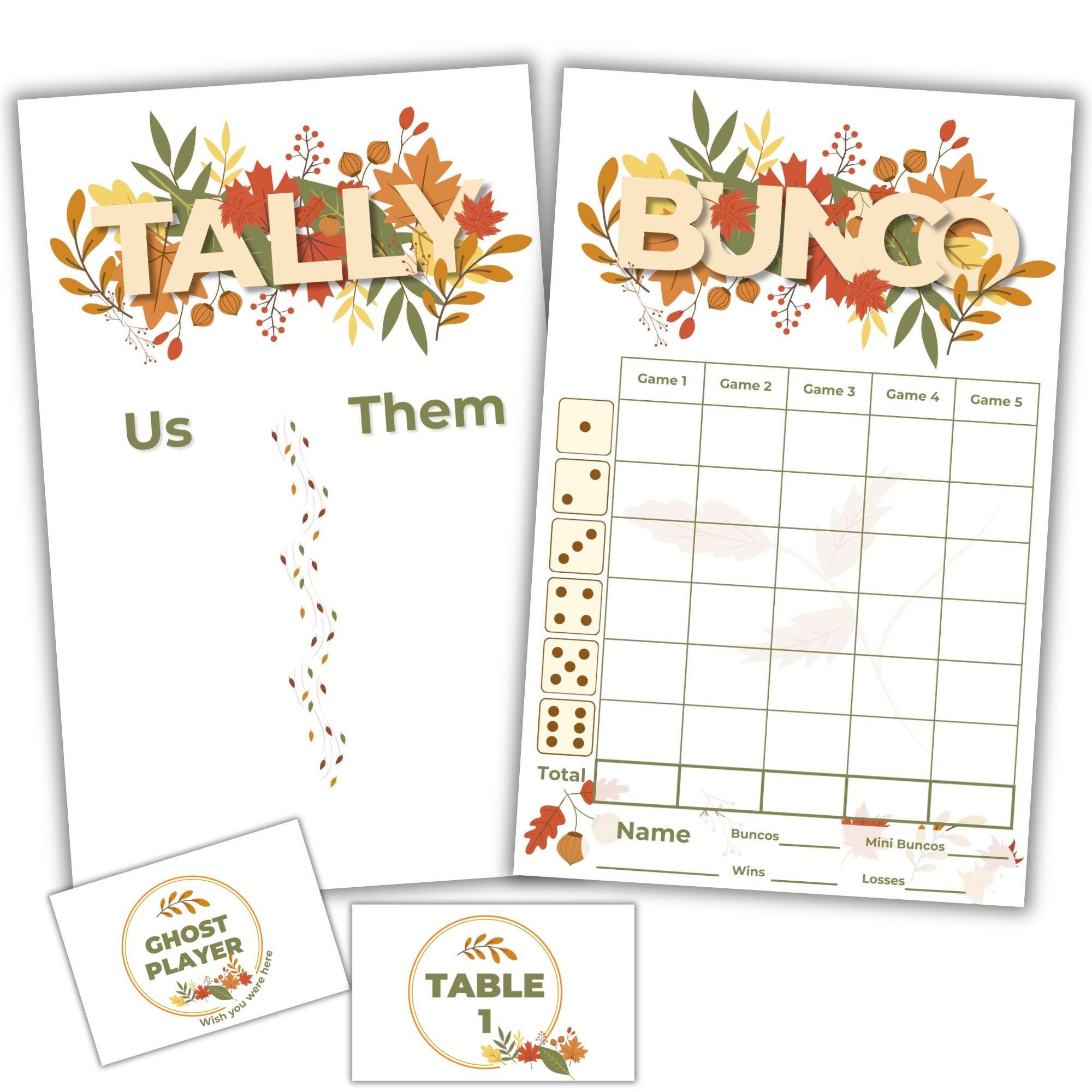 Fall Bunco Kit | Bunco Printable | Bunco Score Card | November October ...