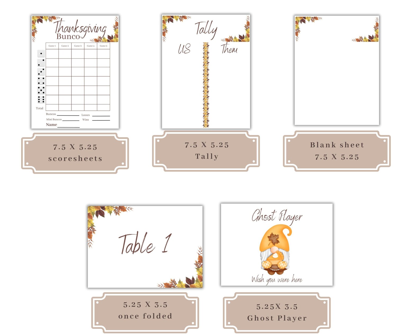 Thanksgiving Bunco Score Cards and Tally Sheets | Fall Bunco | October ...