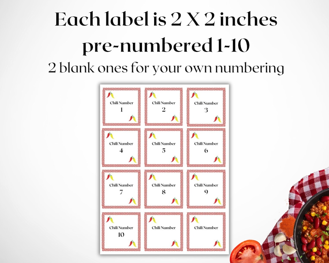 Chili Cook off | Pot Labels | Chili Pot Numbers | INSTANT DOWNLOAD ...