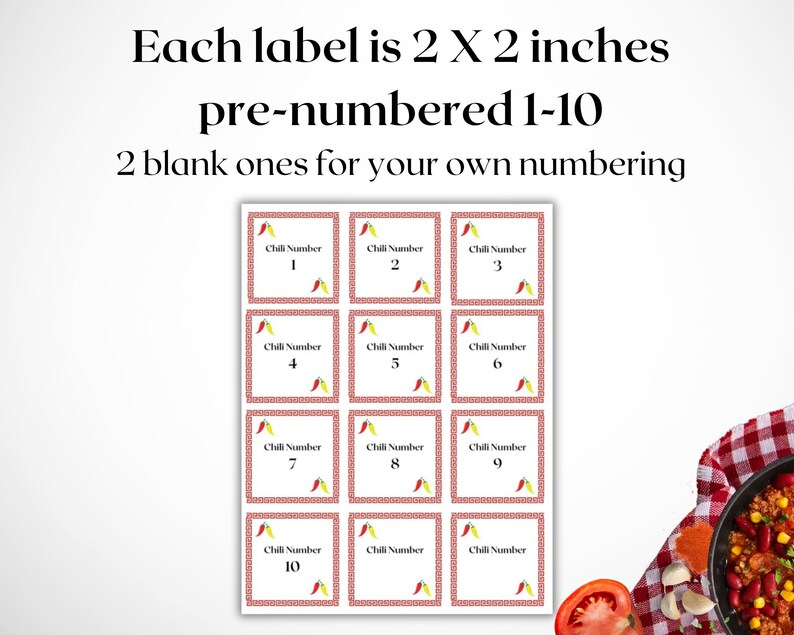 Chili Cook off | Pot Labels | Chili Pot Numbers | INSTANT DOWNLOAD ...