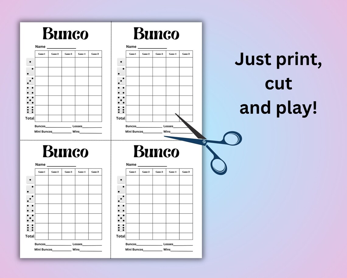 Simple Bunco Score Sheets 3 Sizes INSTANT DOWNLOAD Bunco Tally Plain ...