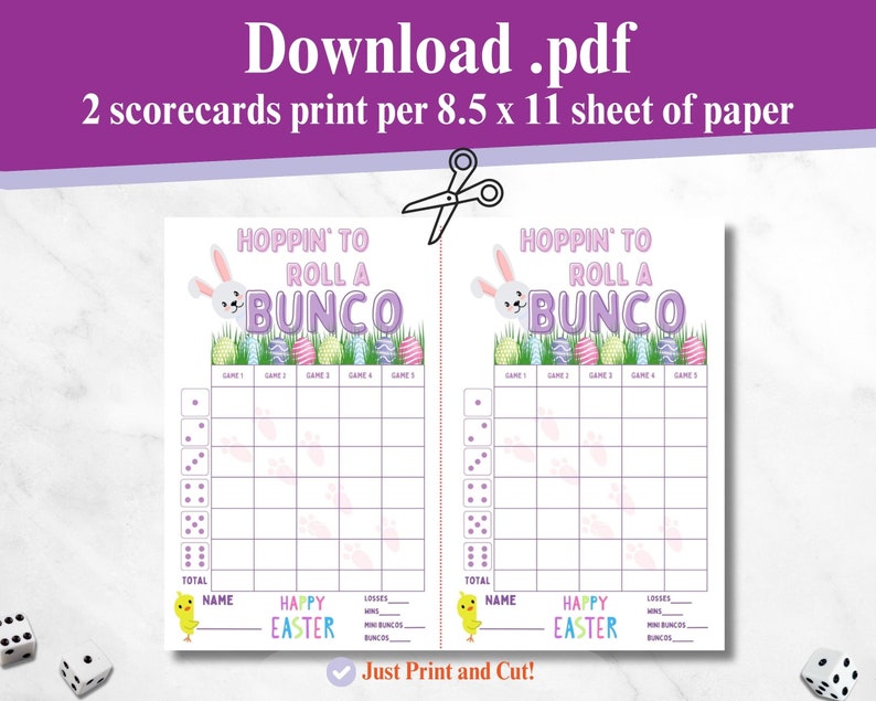 Easter Bunco | INSTANT DOWNLOAD | Bunco Score Card | April Bunco ...