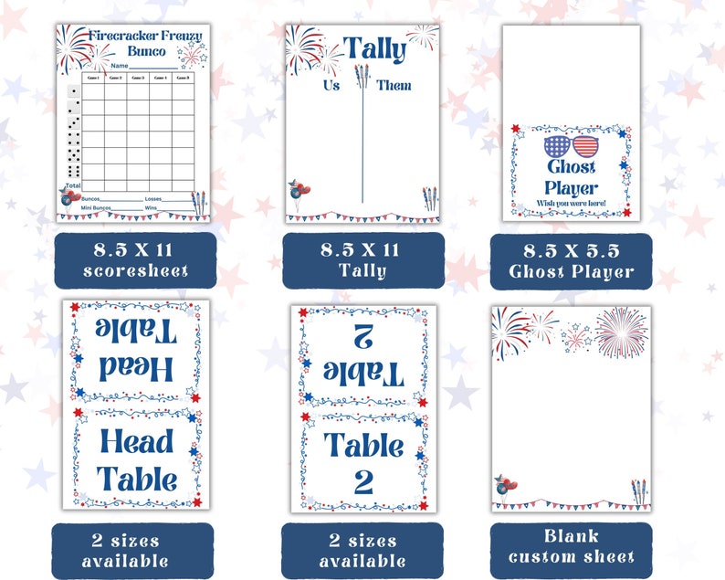 4th of July Bunco Bundle | Bunco Scorecards | Theme Bunco Score Sheet ...