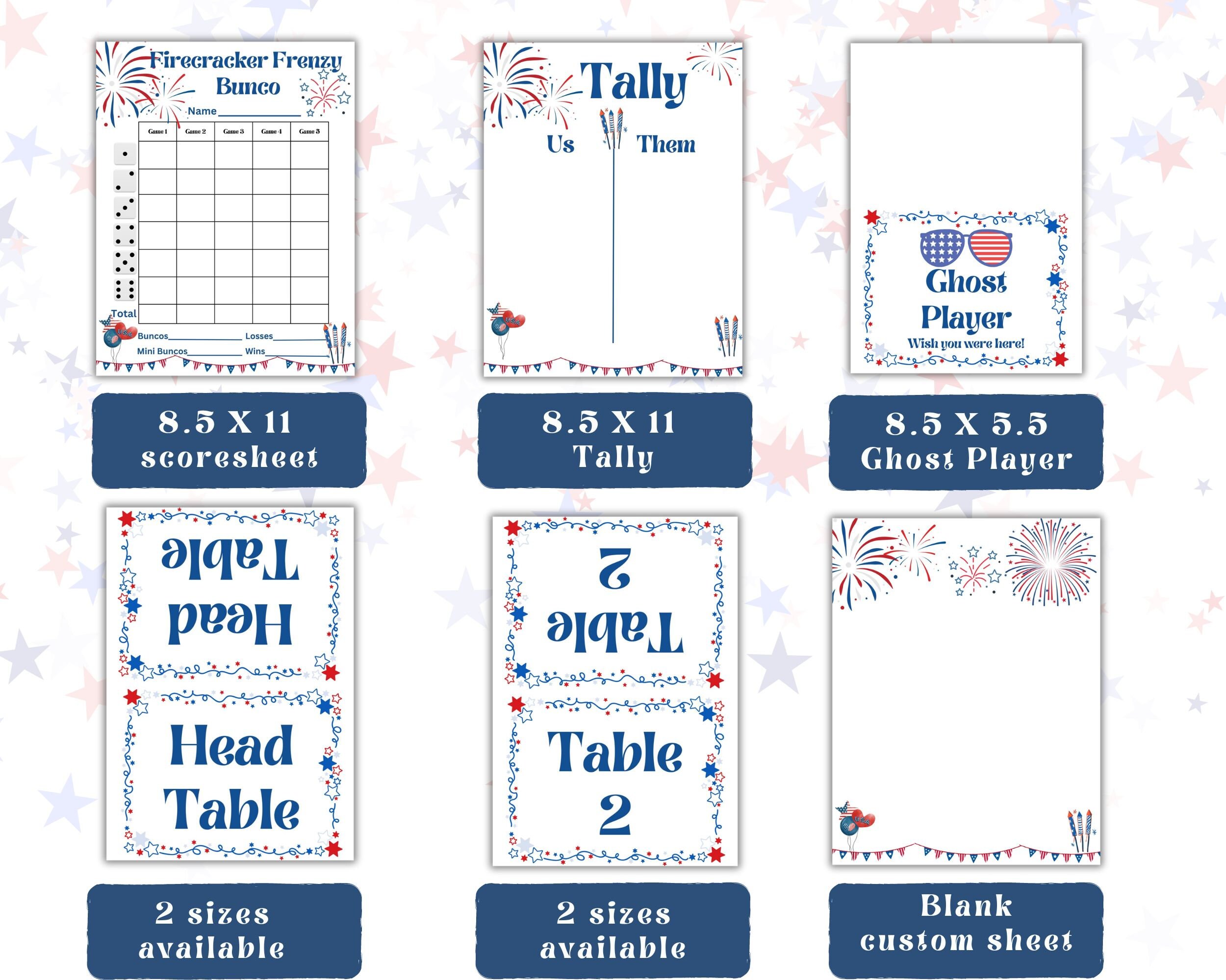 BUNCO 4th of July Game Set. Bunco Night, Theme Bunco Score Sheet, Tally ...